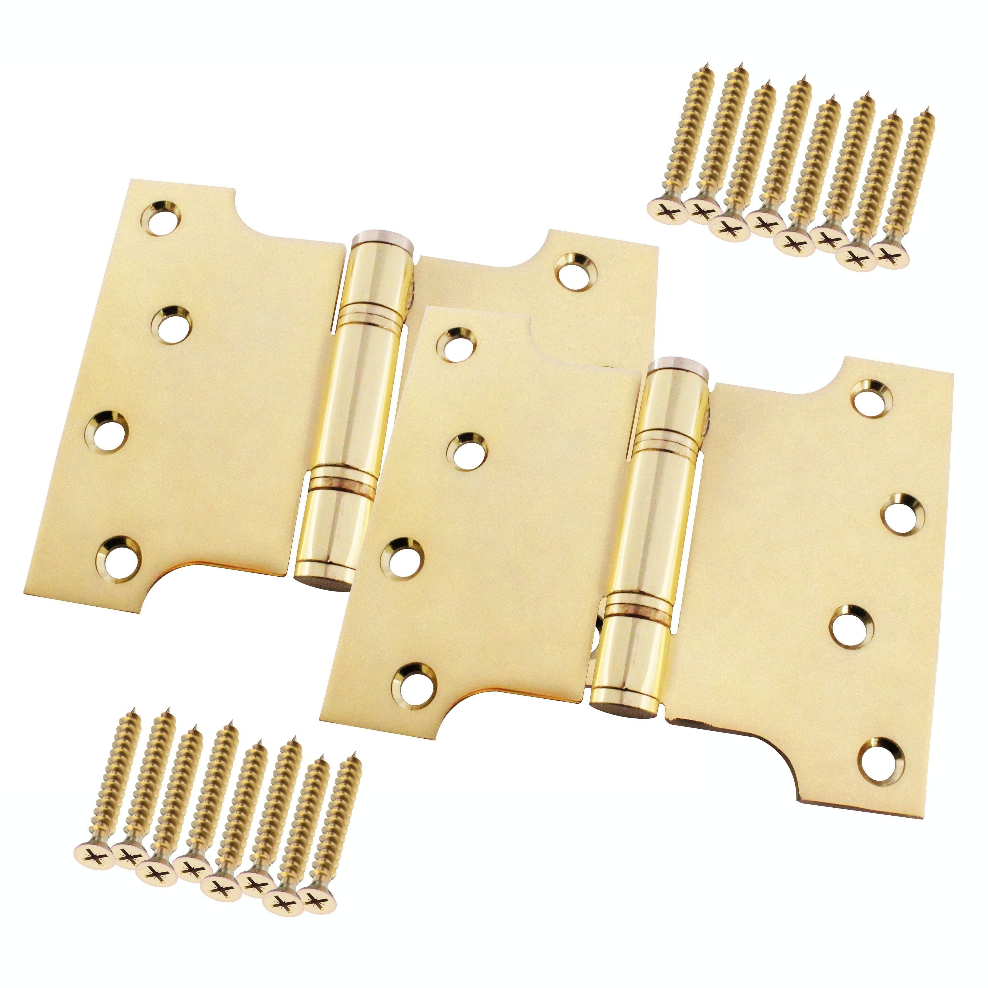 Parliament Projection Door Hinges 4" - 102x76x127x3mm - PVD Brass