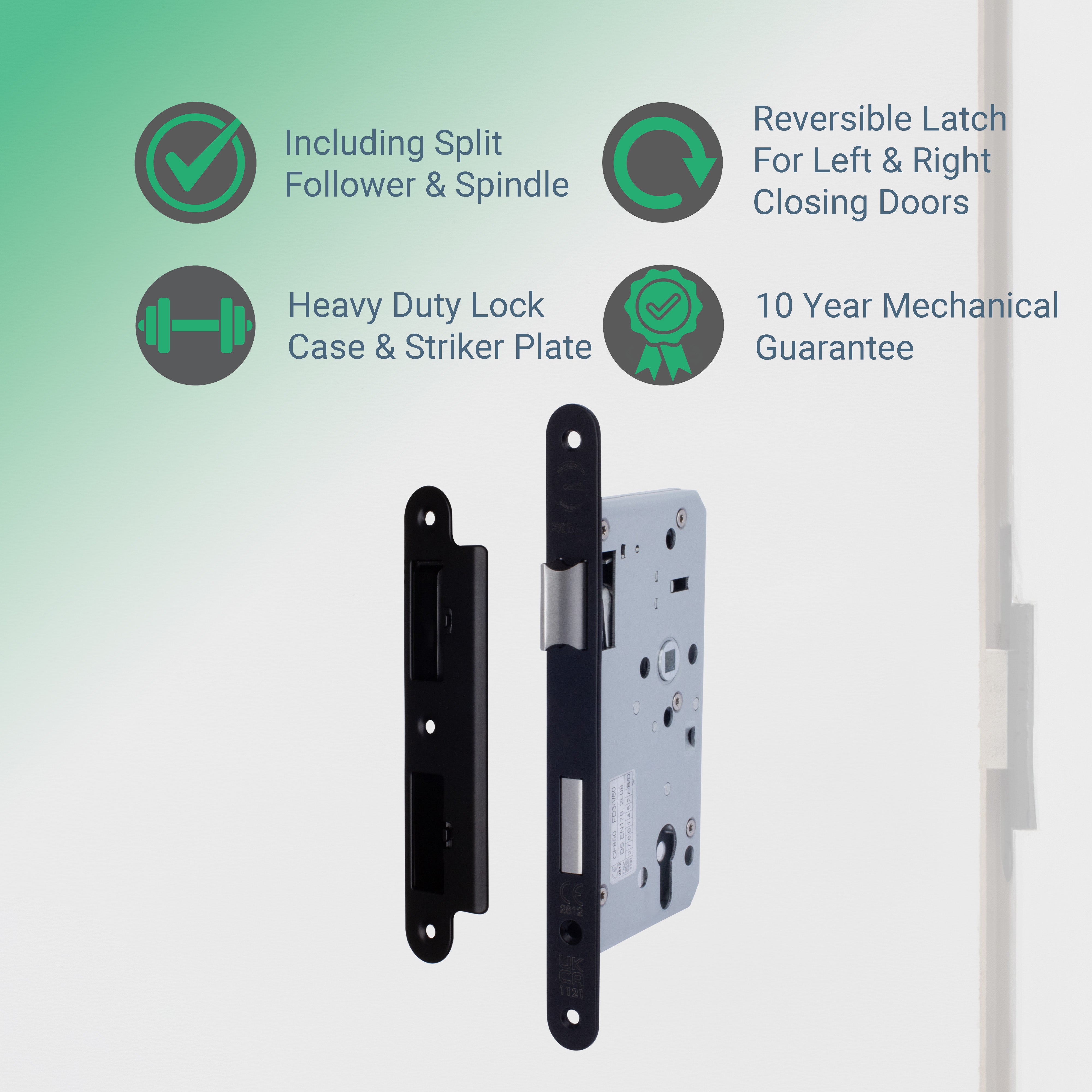 DIN Euro Profile Escape Sashlock Case - Radius Forend - 60mm Backset ...