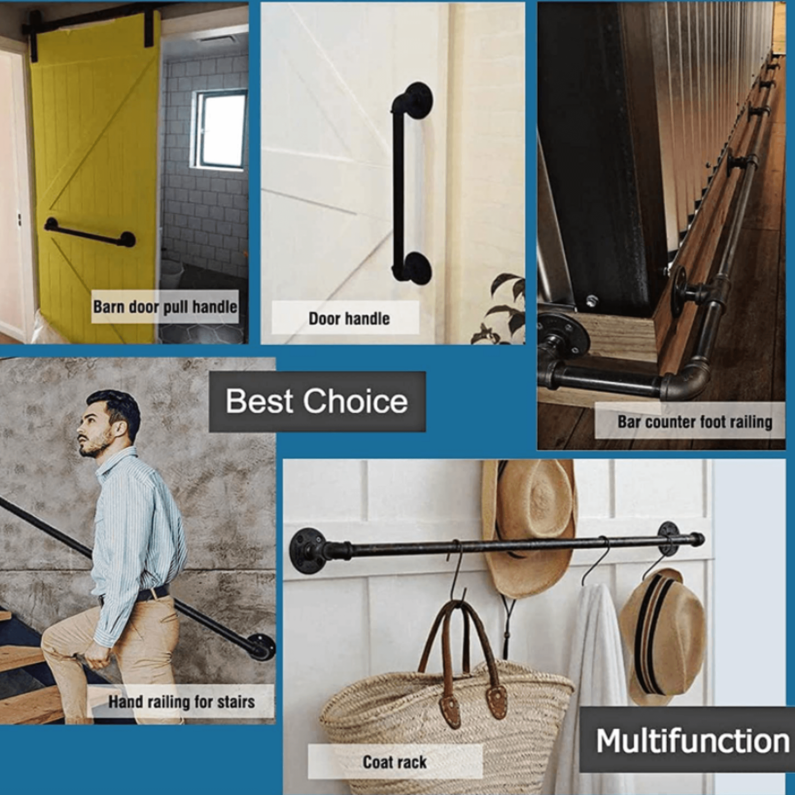 Black Handrail Grab Rail Kit 2440mm - Cast Iron - tradefit - 15