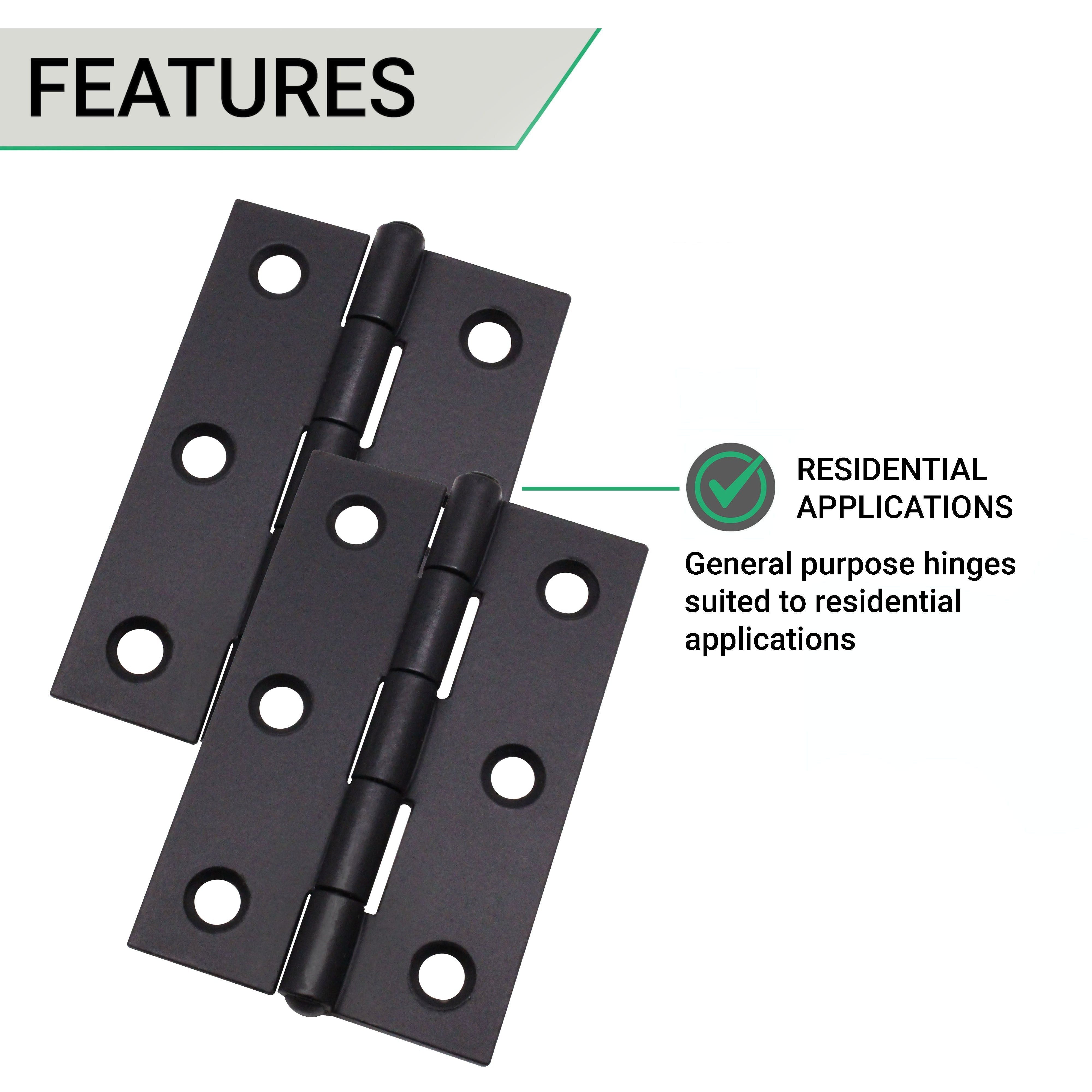 Steel Butt Hinges 1838 Fixed Pin Pattern - 76x51x1.5mm - Black Plated - Pair - EXCLUDING Screws ...