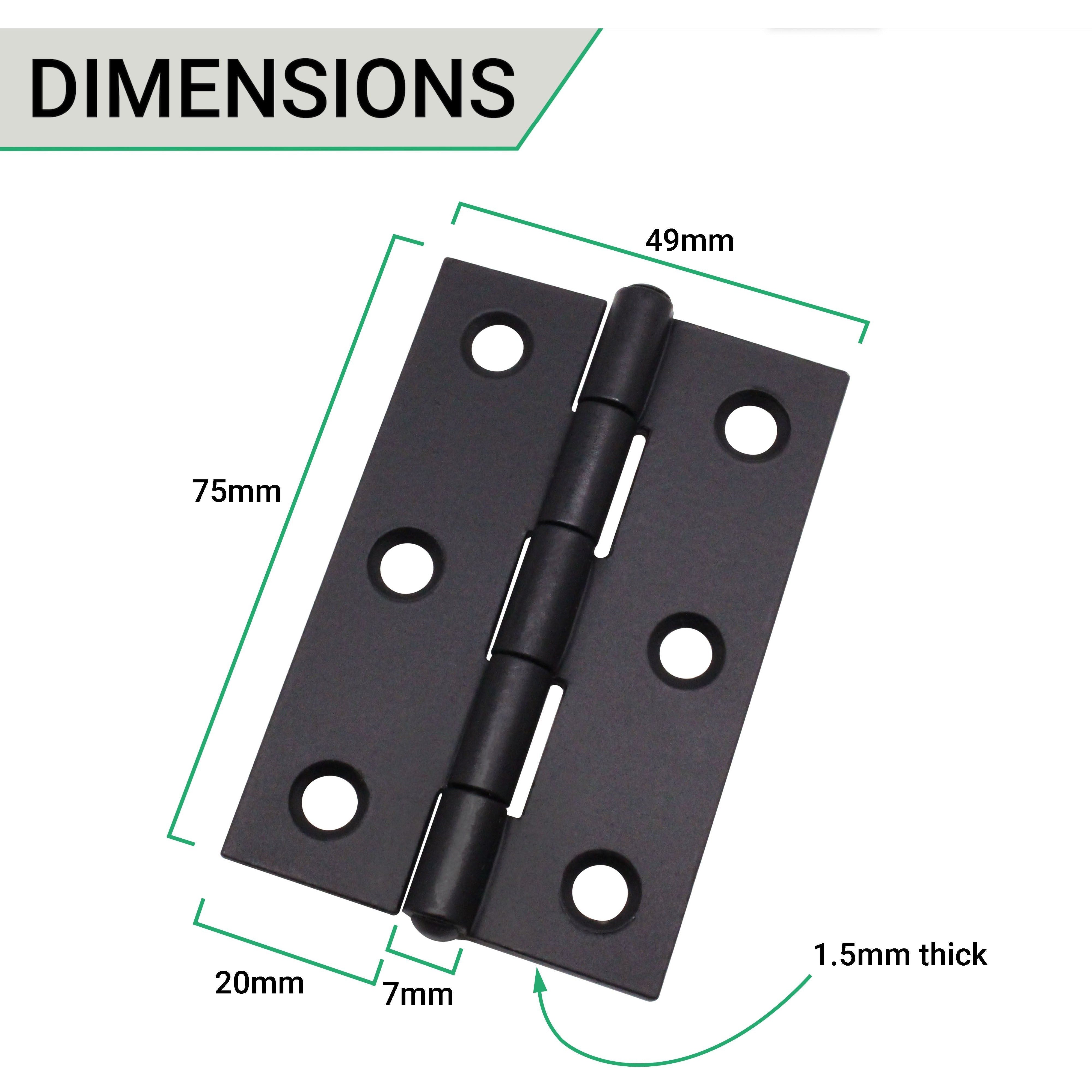 Steel Butt Hinges 1838 Fixed Pin Pattern - 76x51x1.5mm - Black Plated - Pair - EXCLUDING Screws ...