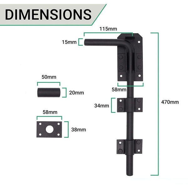 Gate Garage Drop Down Bolt Fixings & 2 Socket Types - 450mm / 18 inch ...