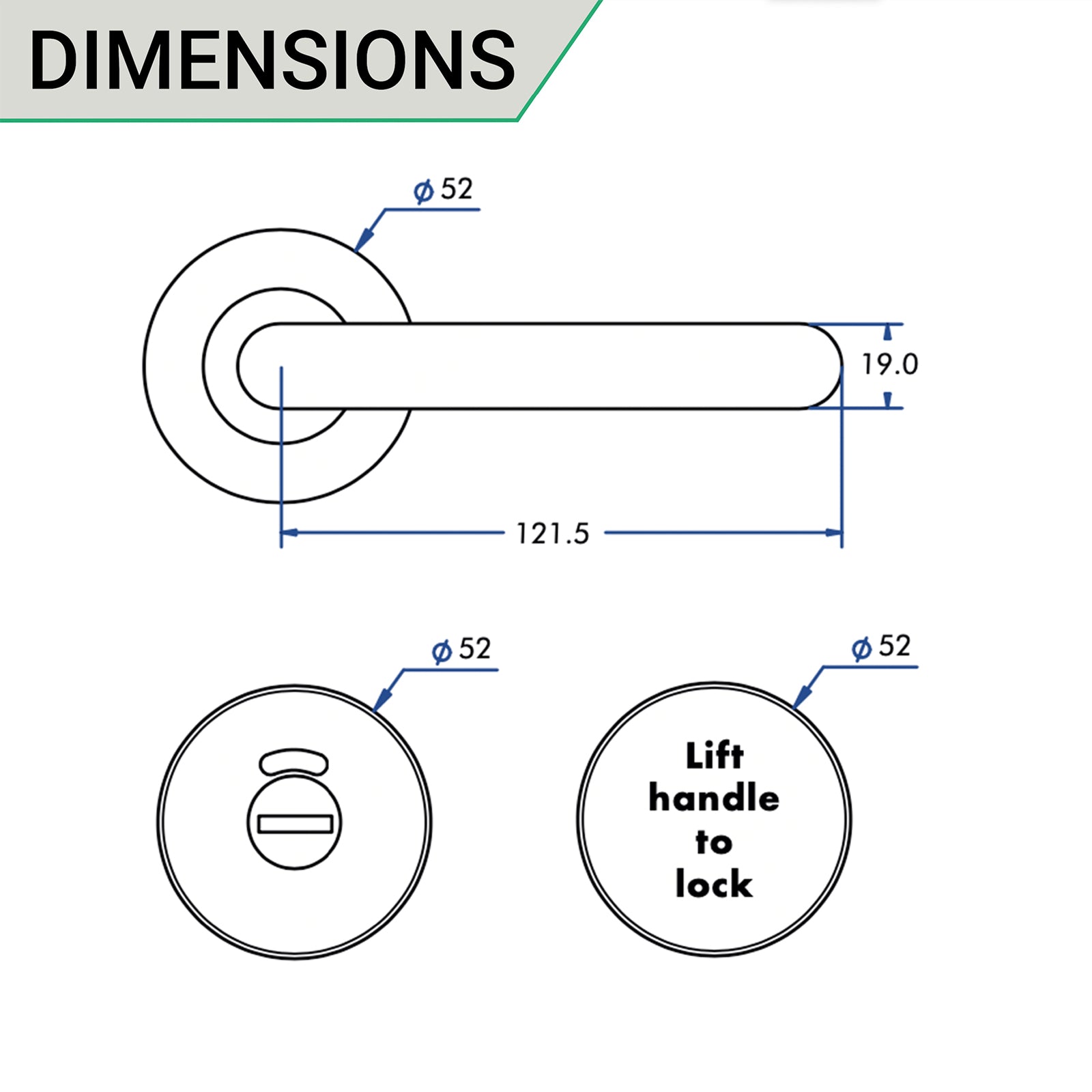Lift To Lock Disabled Bathroom Toilet Door Lever Handle - 19mm - Satin ...