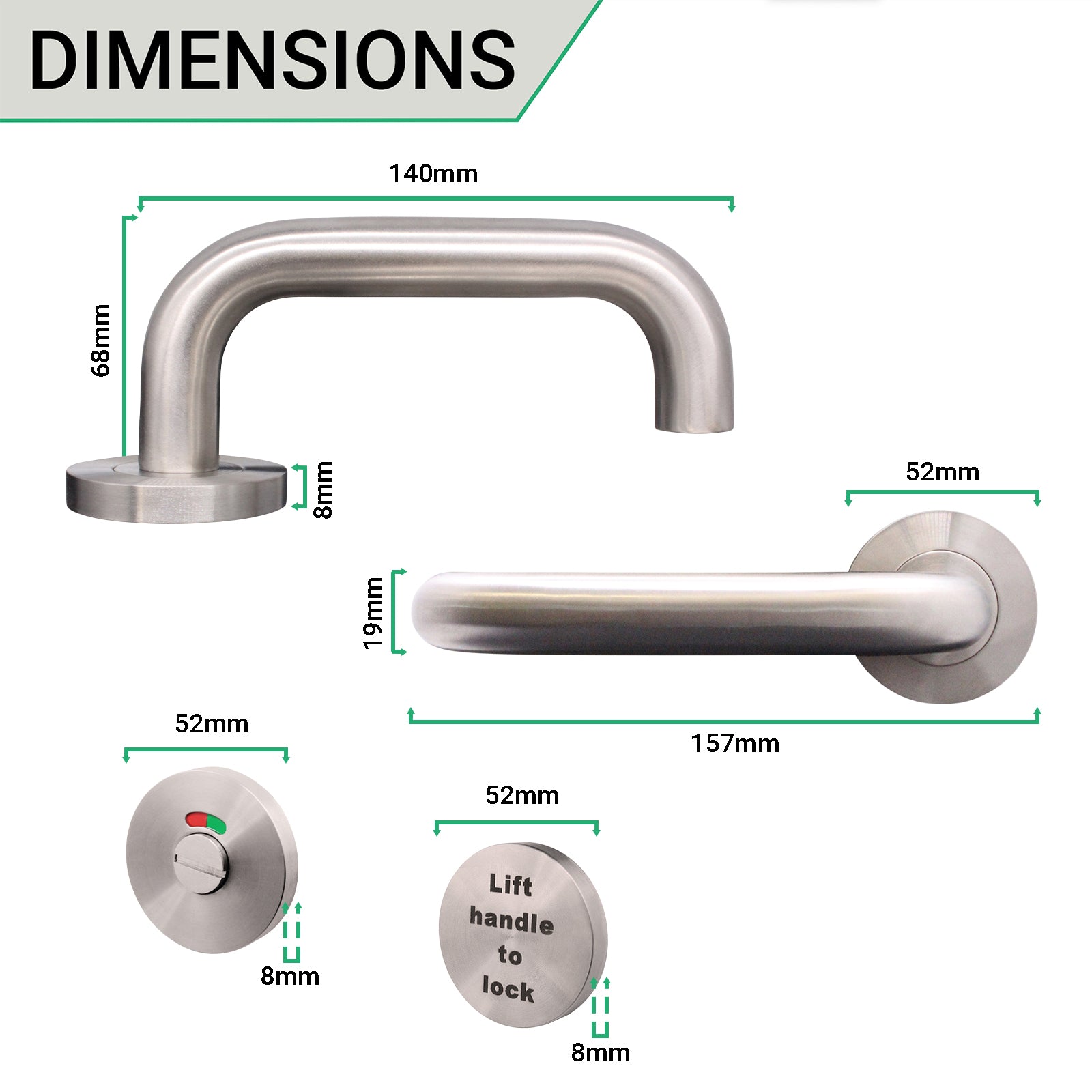 Lift To Lock Disabled Bathroom Toilet Door Lever Handle - 19mm - Satin ...