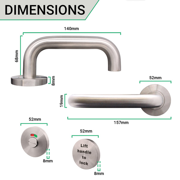 Lift To Lock Disabled Bathroom Toilet Door Lever Handle - 19mm - Satin ...
