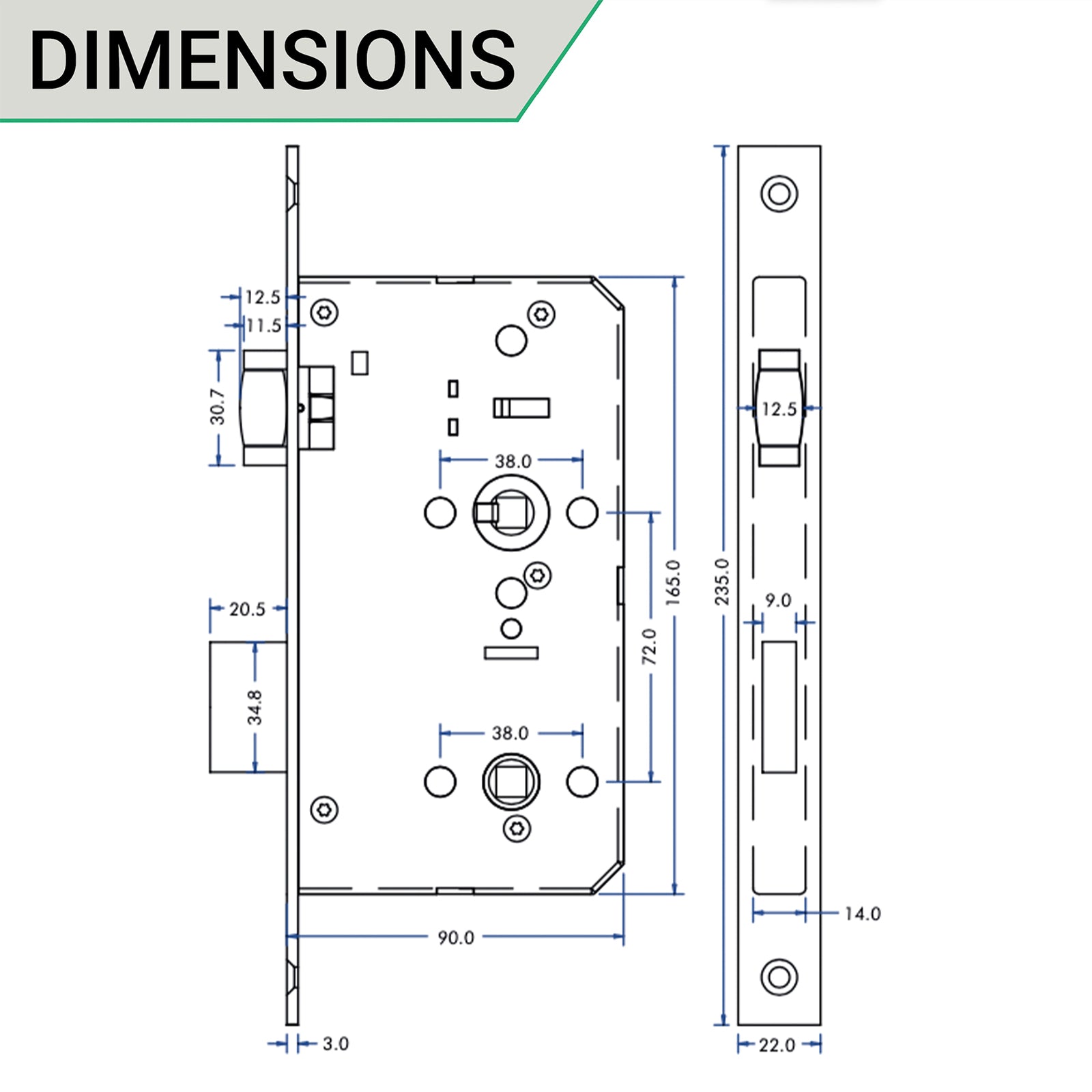 DIN Lift to Lock - 72mm Centres 60mm Backset - Satin Stainless Steel ...