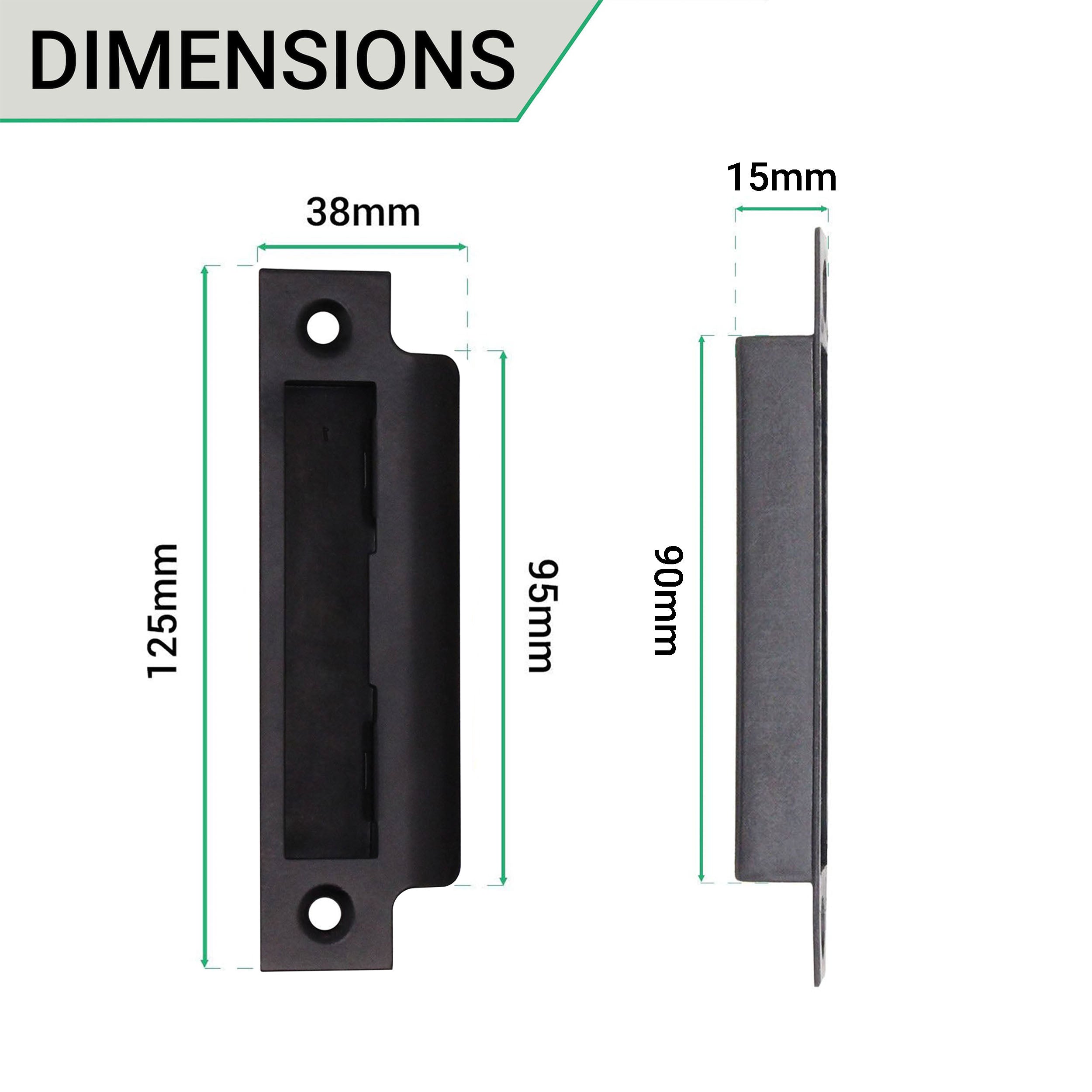 Mortice Lock Strike Plate - Matt Black - tradefit - 2