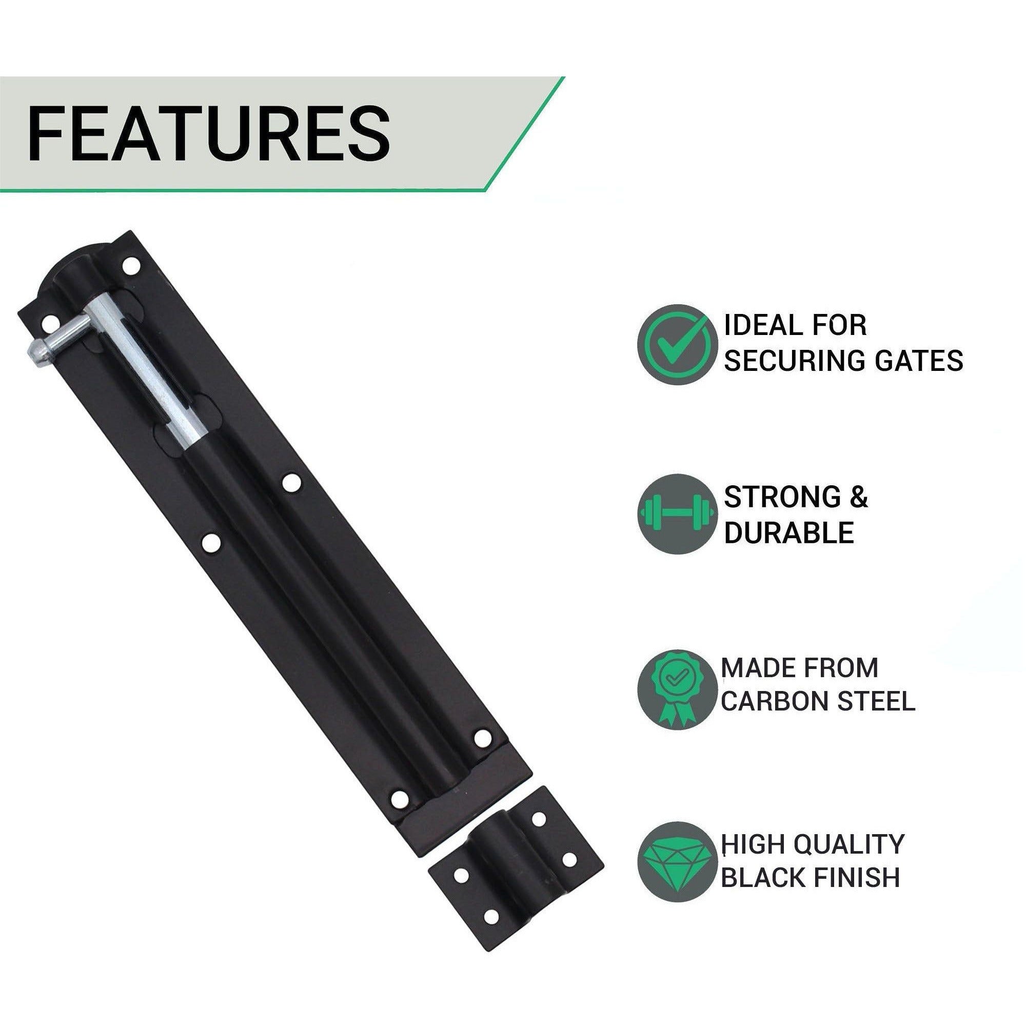 Tower Bolt - 215mm / 8 Inch - Black - tradefit