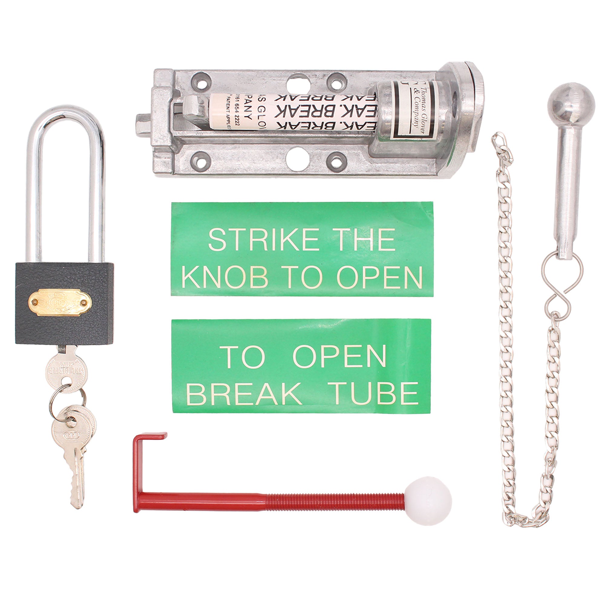 Emergency Exit Break Glass Panic Bolt Kit with Ceramic Tube & Padlock ...