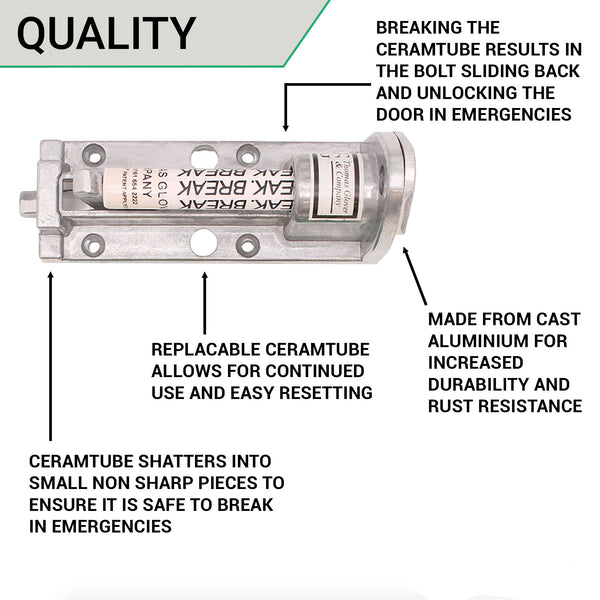 Emergency Exit Break Glass Panic Bolt Kit with Ceramic Tube & Padlock ...