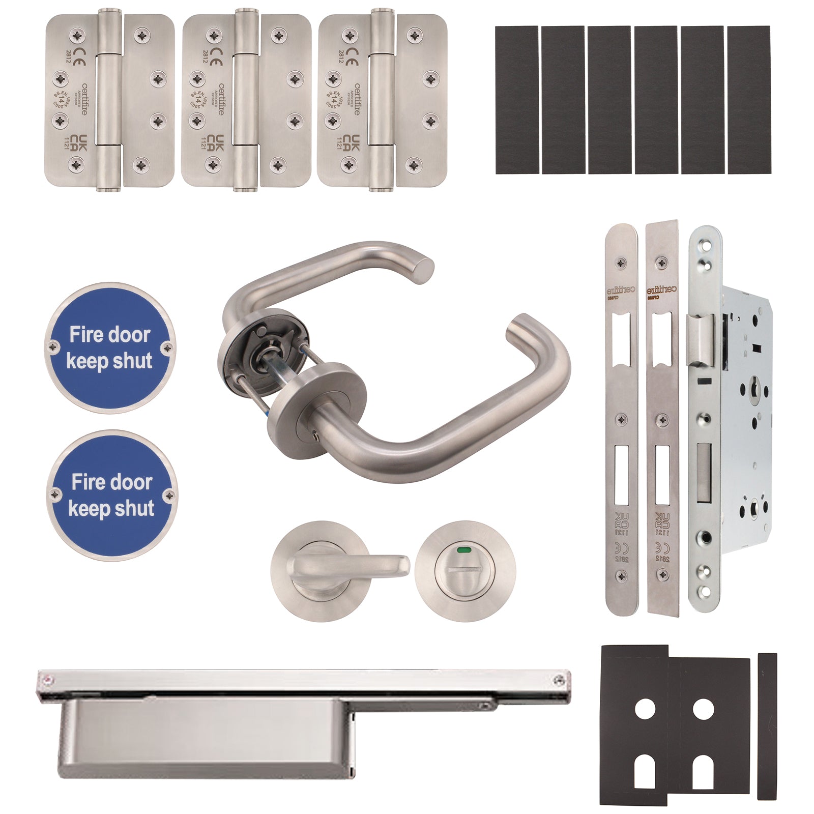 Fire Door Kit - Bathroom Cubicle Door - Severe Duty - Satin Stainless Steel