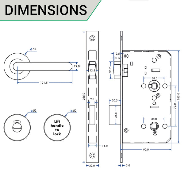 Lift To Lock Kit Disabled Bathroom Toilet Door Lever Handle & Lock ...