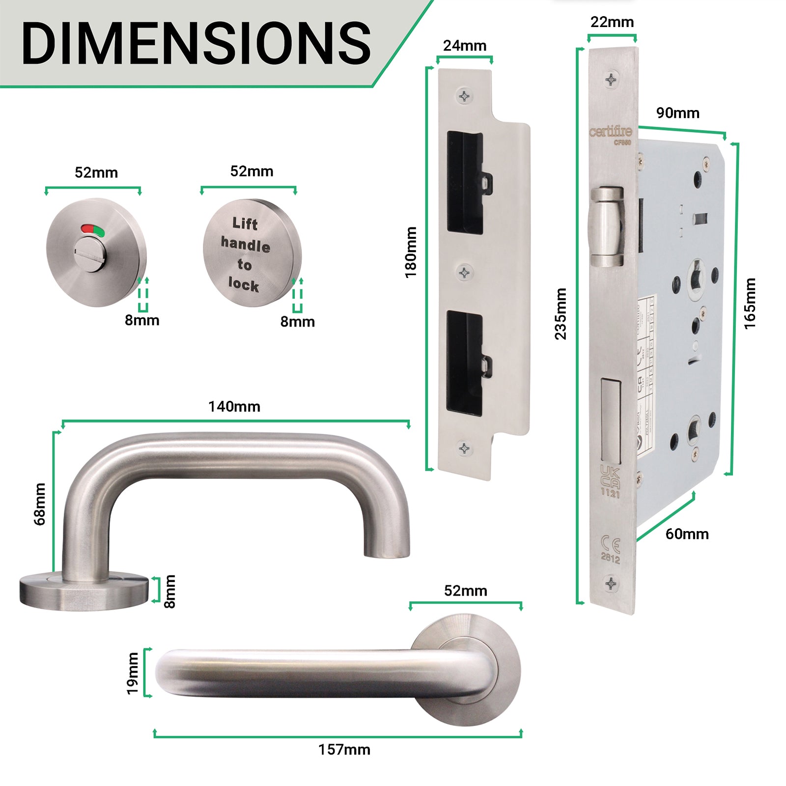 Lift To Lock Kit Disabled Bathroom Toilet Door Lever Handle & Lock ...