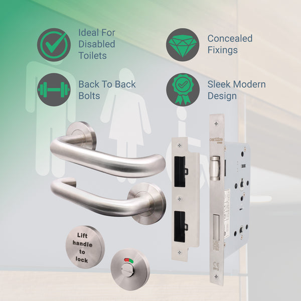 Lift To Lock Kit Disabled Bathroom Toilet Door Lever Handle & Lock ...