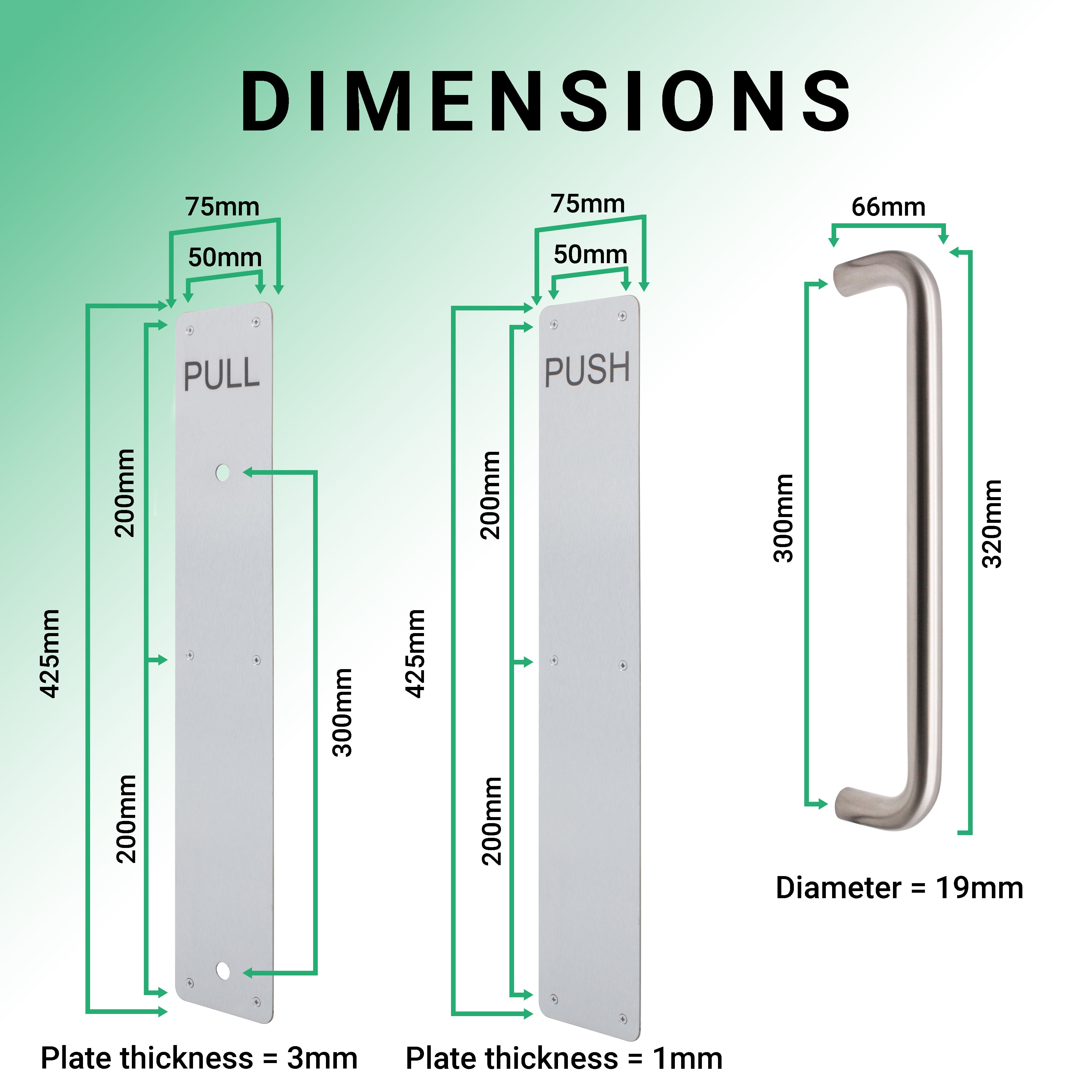 Architectural Pull Handle On Plate & Push Plate Kit - 475 x 75mm ...