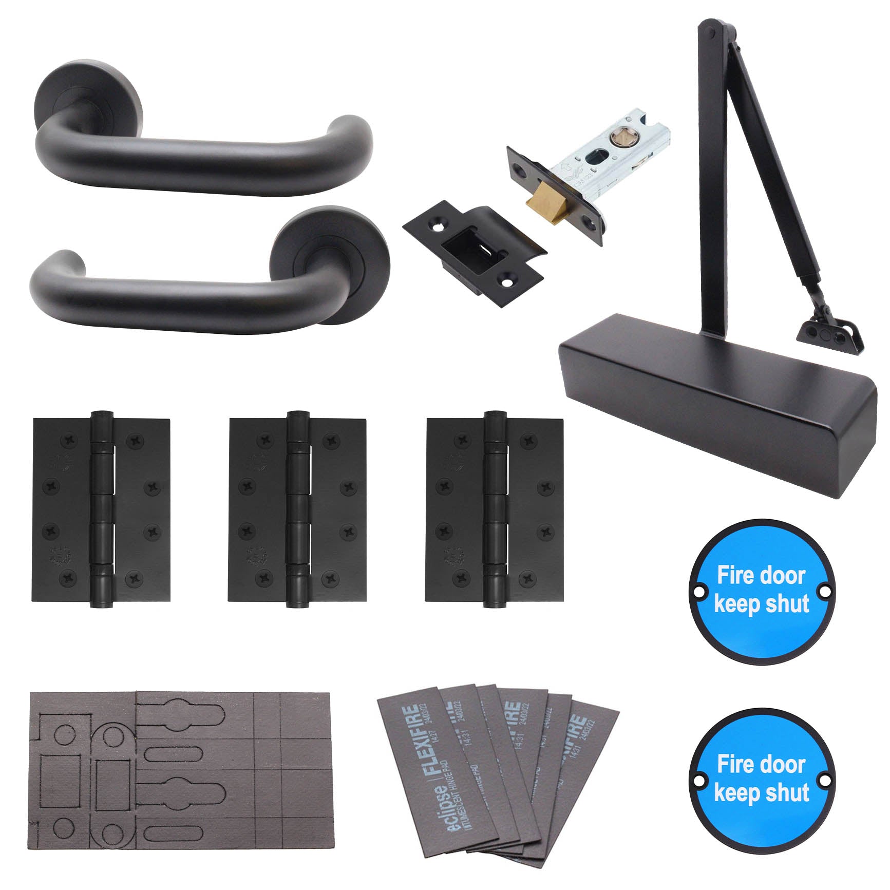 Fire Door Kit - Office Non Locking Door - Matt Black - tradefit