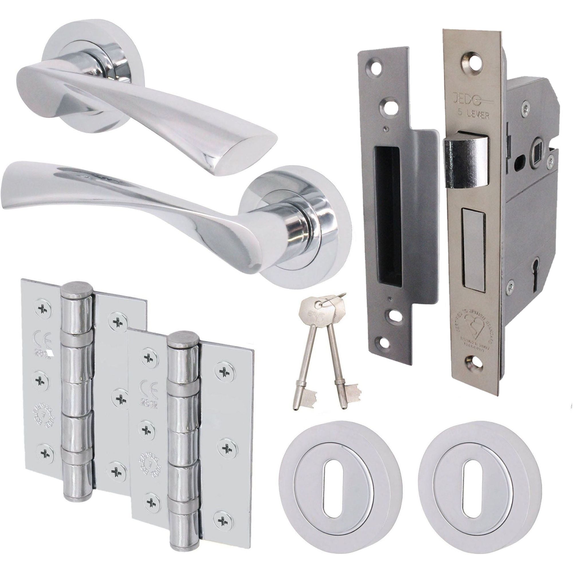 Nola Polished Chrome Lever on Rose Door Handle Pack - BS3621 5 Lever Lock
