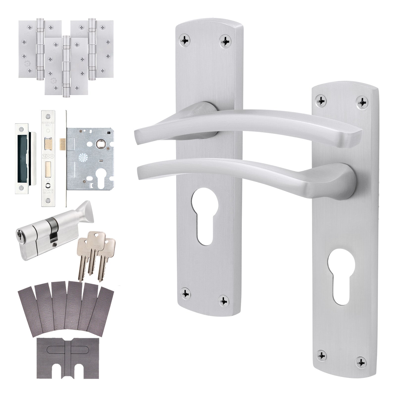 Euroda-Plus Satin Chrome Fire Door Handle Pack - Euro Lock & Thumbturn ...