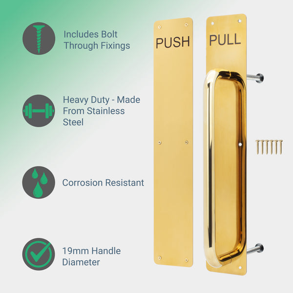 Architectural Pull Handle On Plate & Push Plate Kit - 475 x 75mm - PVD ...