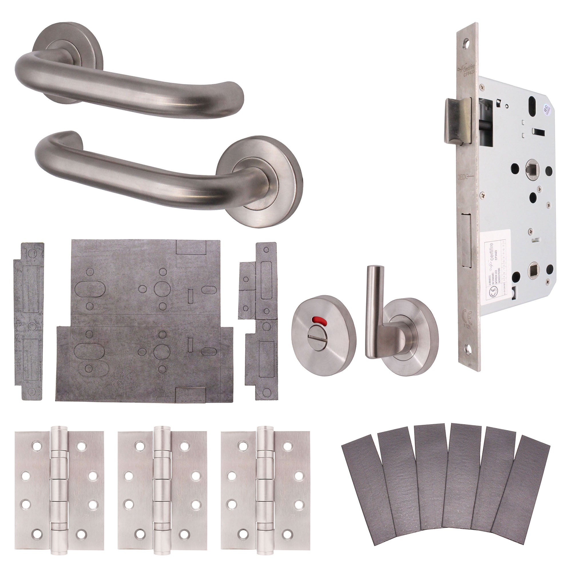 Fire Door Kit - Bathroom Cubicle Door - Satin Stainless Steel - tradefit