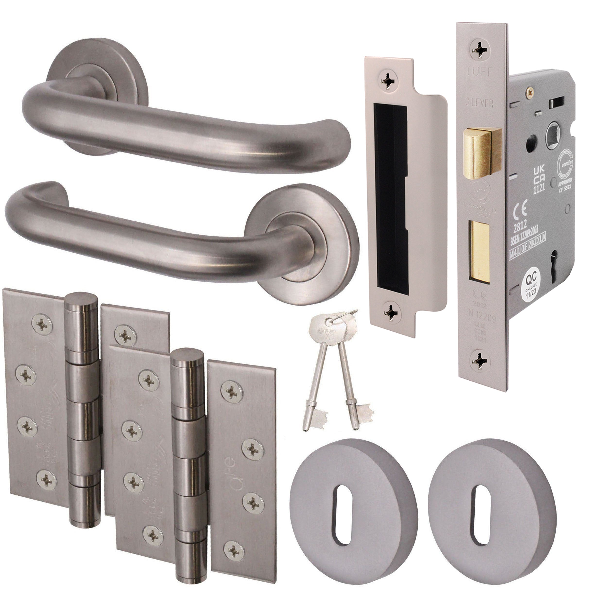 Fire Door Handles Set - 19mm RTD Lever - 102mm Hinges 64mm Sashlock ...