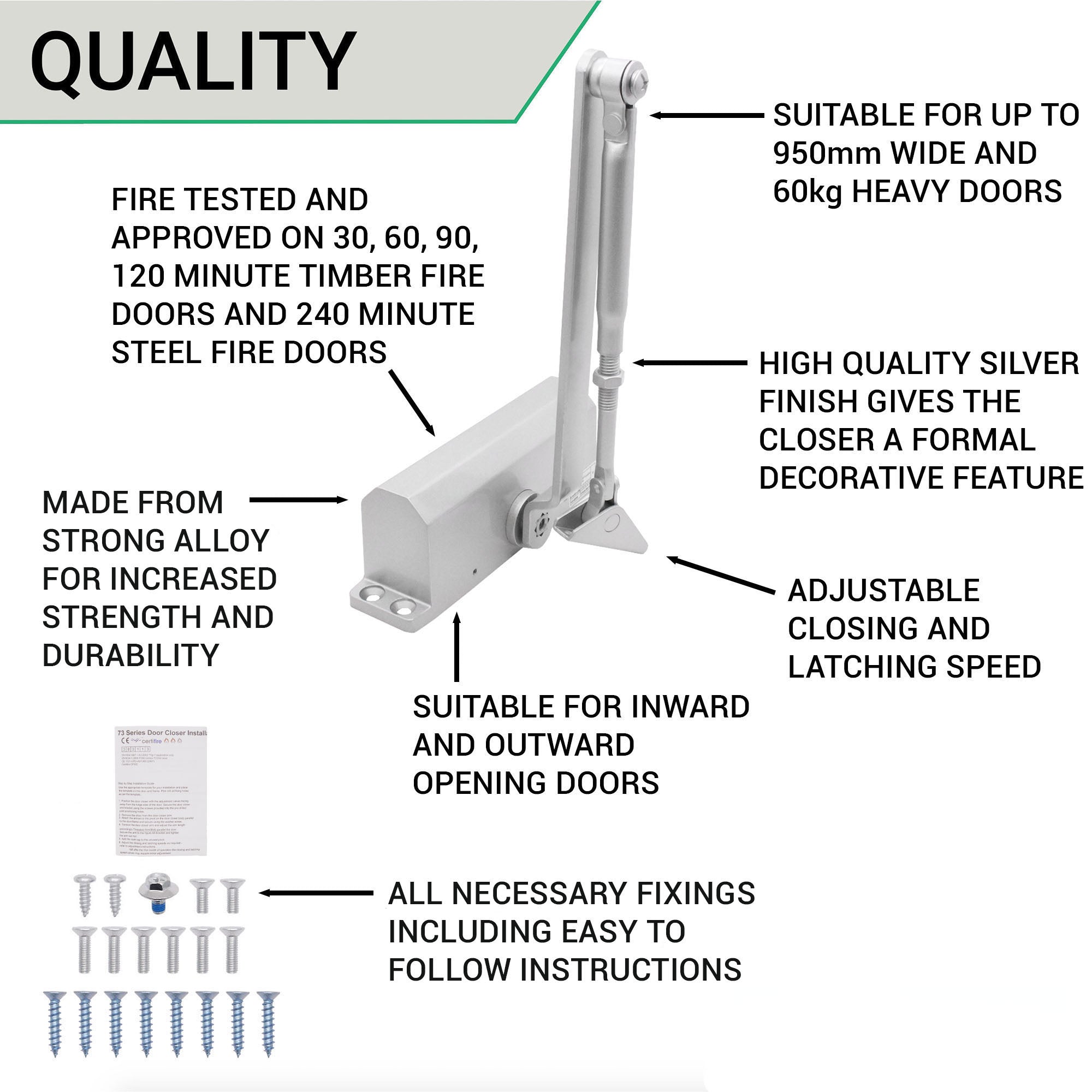 Trade Pack of 10 Overhead Fire Door Closer Universal Reversible Push or ...