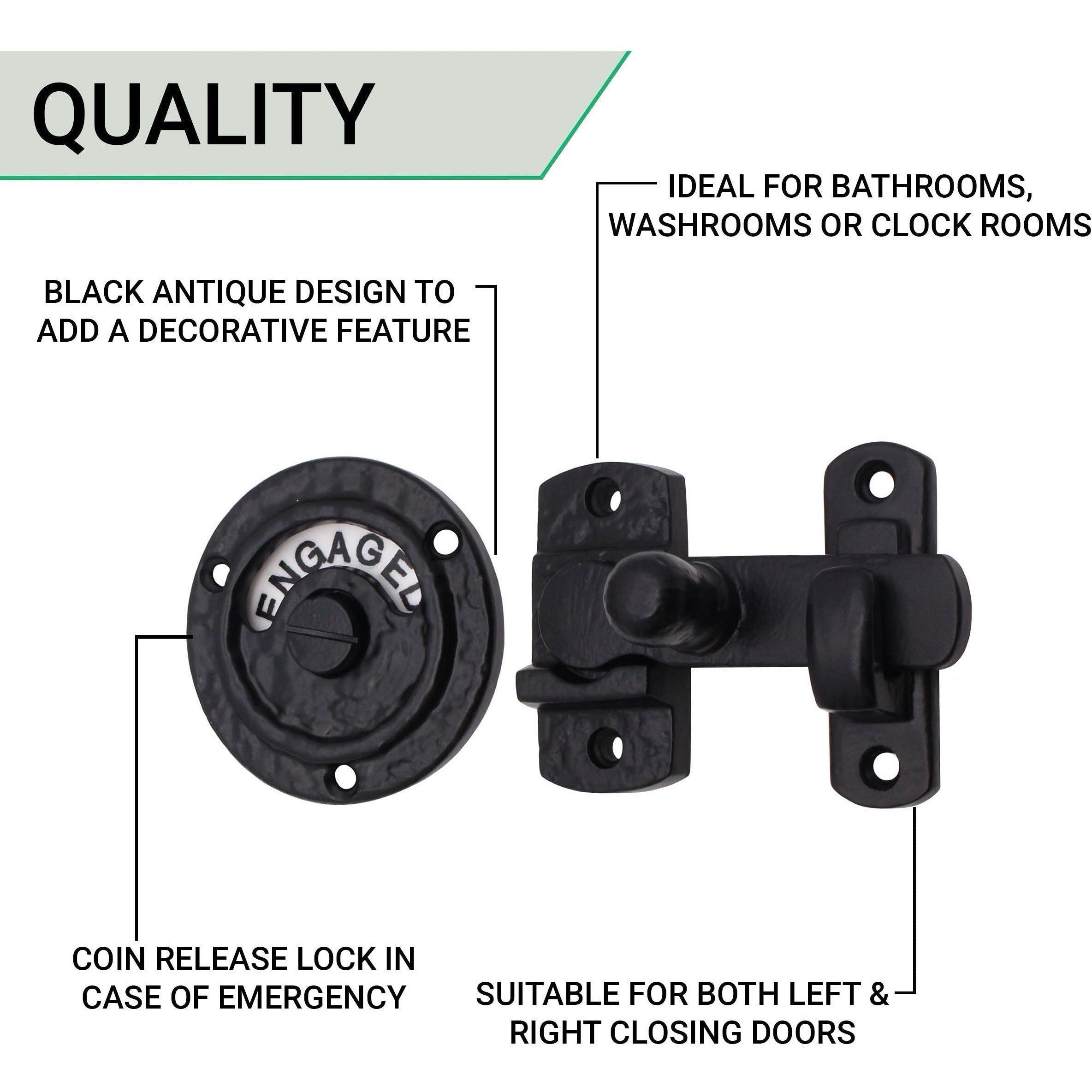 Bathroom Indicator Bolt - Black Antique Iron - 83mm - tradefit - 4