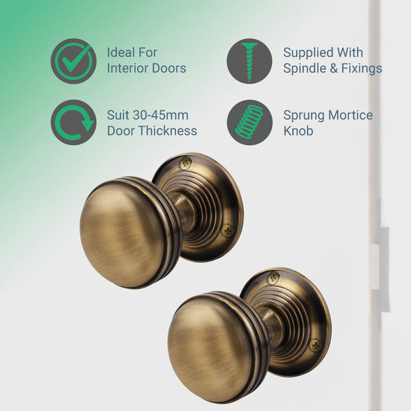 Victorian Ringed Antique Brass Mortice Door Knob - tradefit - 2