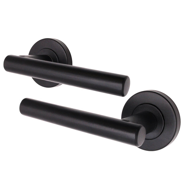 Olbia Matt Black Lever on Rose Door Handles and Packs Collection tradefit