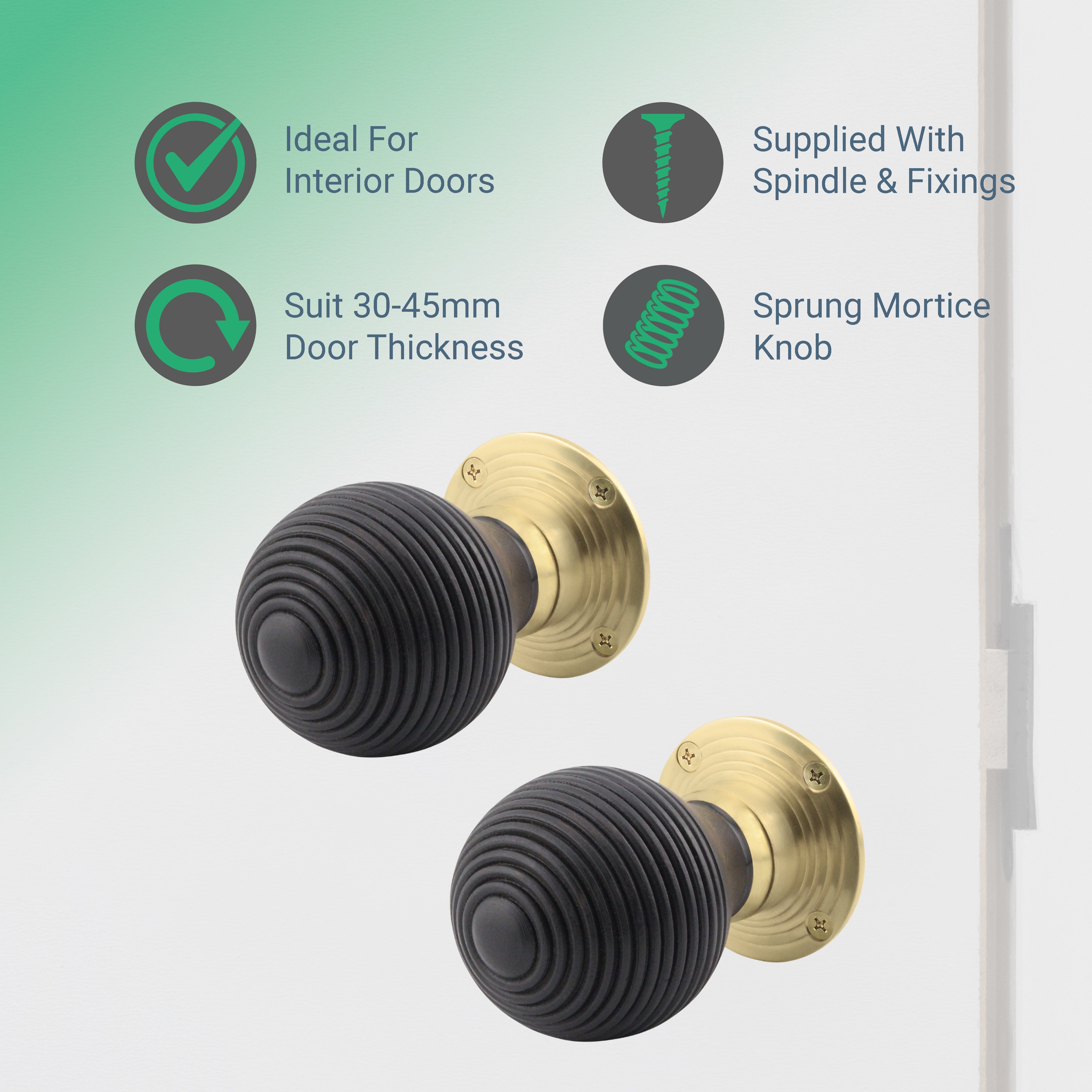 Beehive Reeded Ebony Mortice Door Knob Kit - 76mm Bathroom Deadbolt ...
