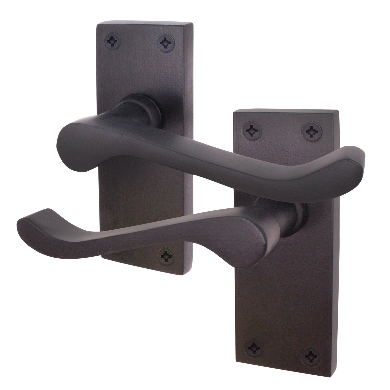 Victorian Scroll Matt Black Lever Door Handles - Latch - tradefit