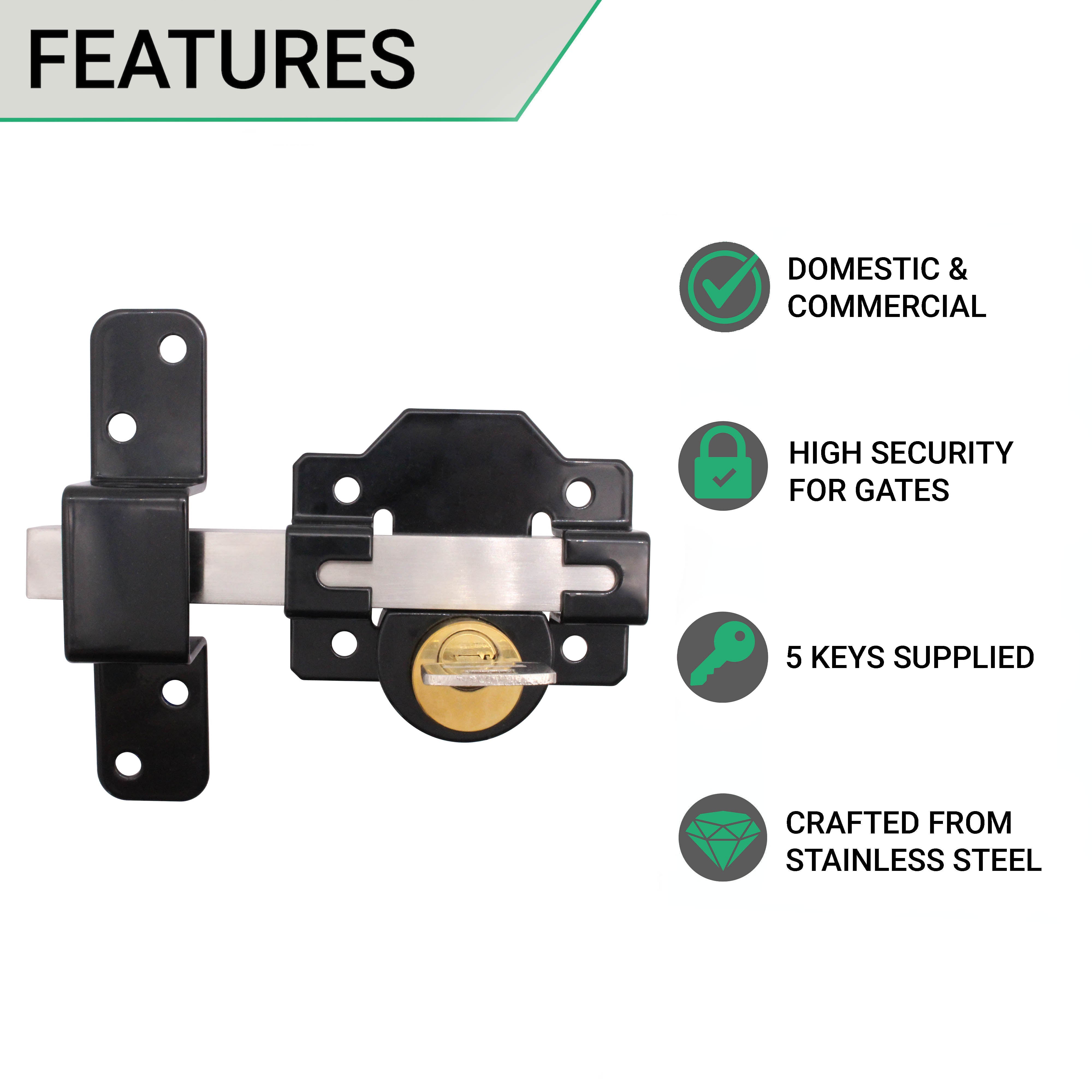 Long Throw Gate Lock & Pull Handle - Double Locking - 70mm - tradefit