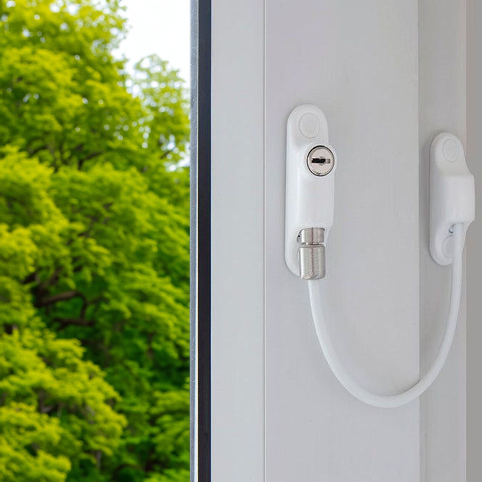 Cable Window Restrictor With Fixings - BS EN 1435 Tested - White - tradefit