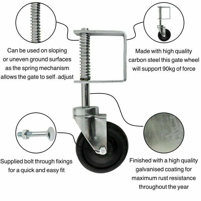 Gate Garage Door Wheel Castor Medium Duty Spring Loaded Inc Fixing ...