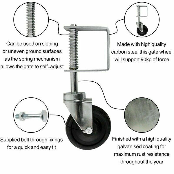 Gate Garage Door Wheel Castor Medium Duty Spring Loaded Inc Fixing ...