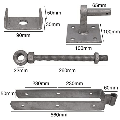 Field Gate Hinge Set Double Strap Adjustable Hook On Plate - (24