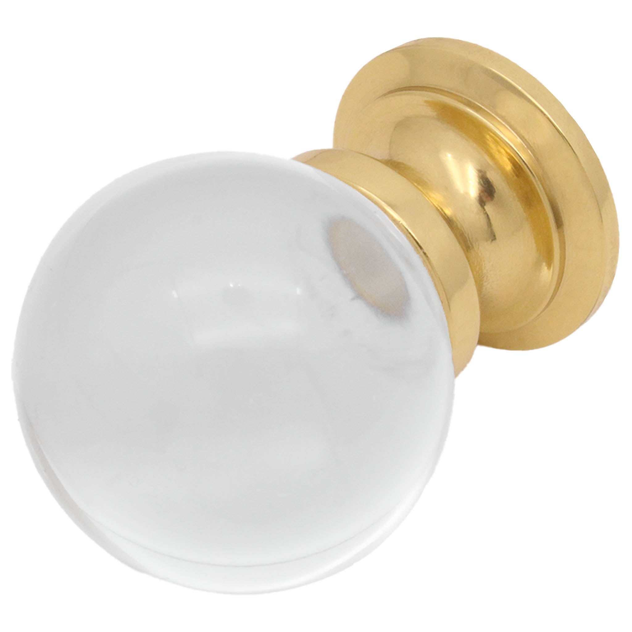 Glass Cupboard Knob Clear Ball - 25mm - Polished Brass
