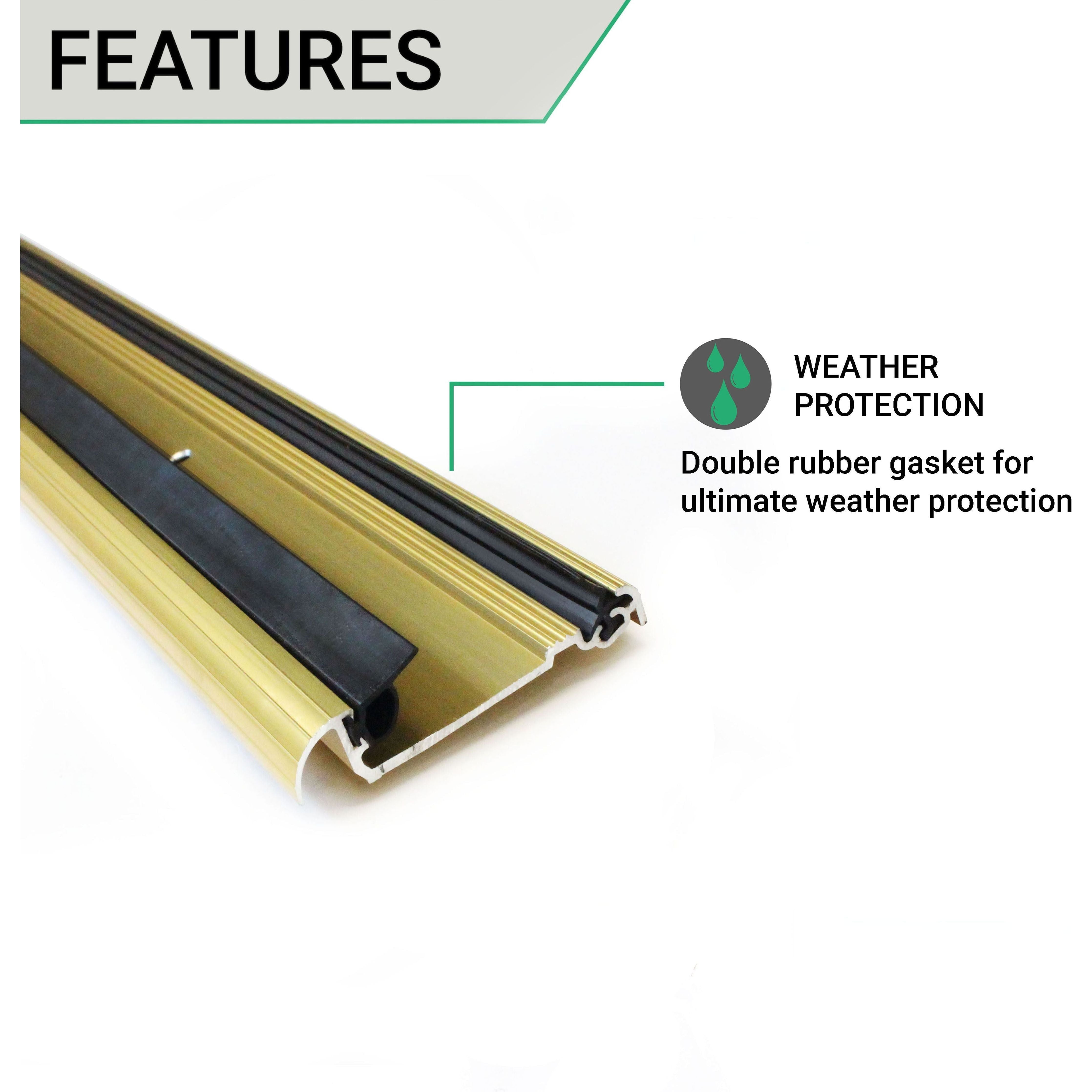 Door Threshold Seal - 56mm Inward Opening - 1829mm - Gold - tradefit