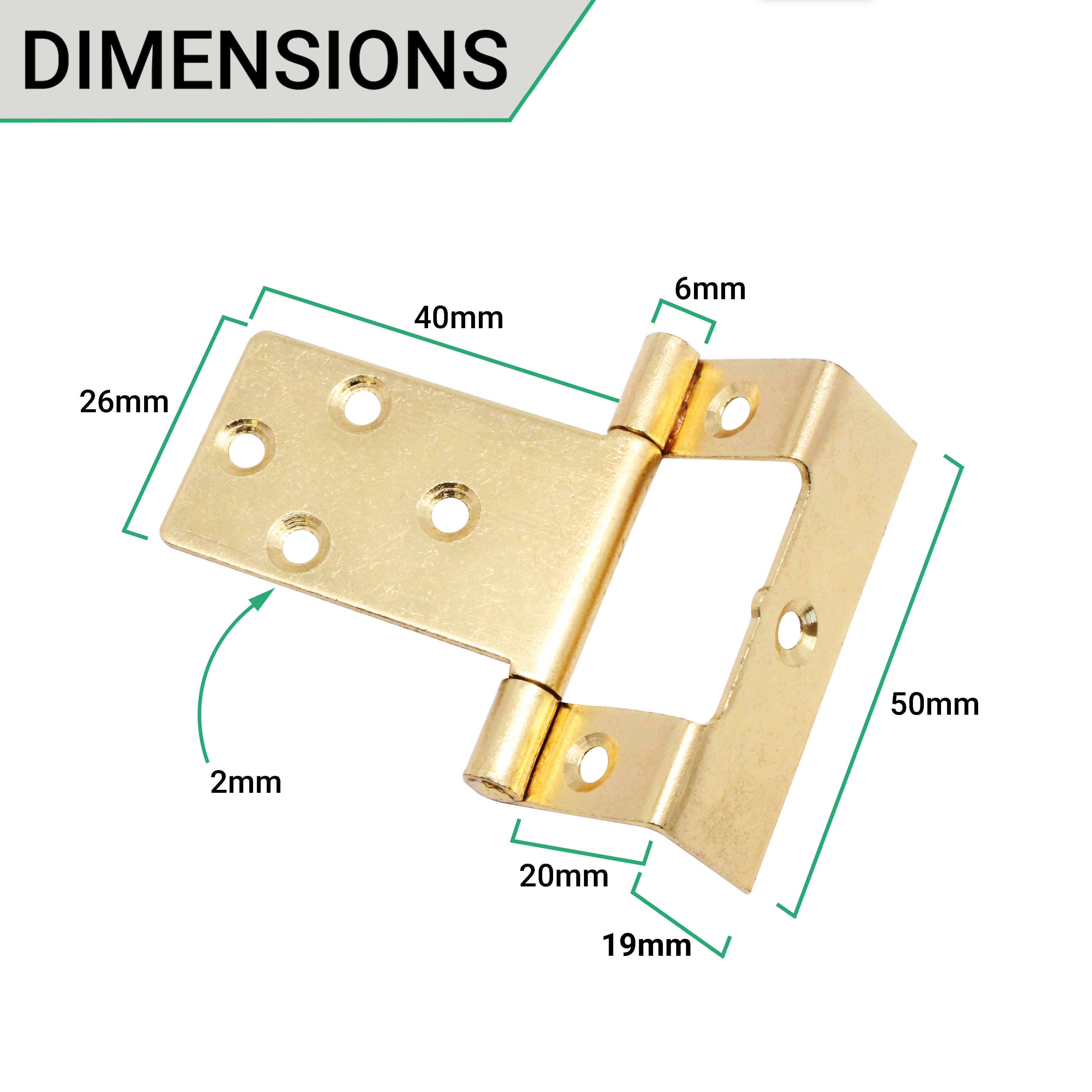 Steel Cranked Flush Cabinet Hinges - 50mm - Brass Plated - Pair ...