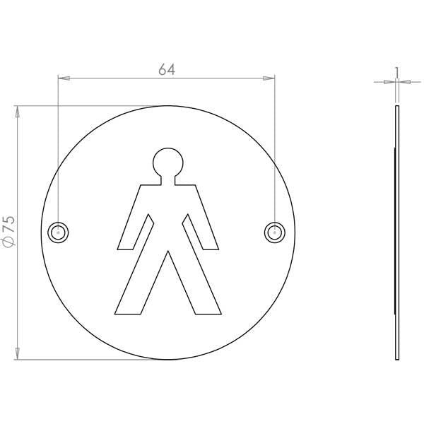 Male Pictogram Sign - 76mm - Polished Brass - tradefit - 2