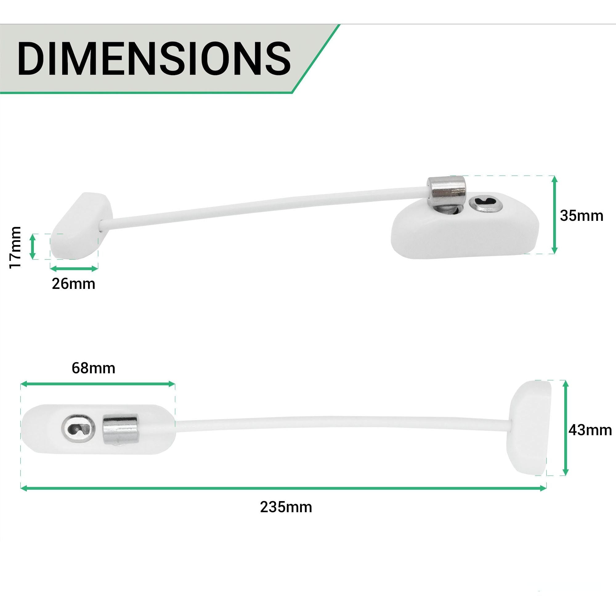 Cable Window Restrictor Mk2 With Fixings - 200mm - White - tradefit