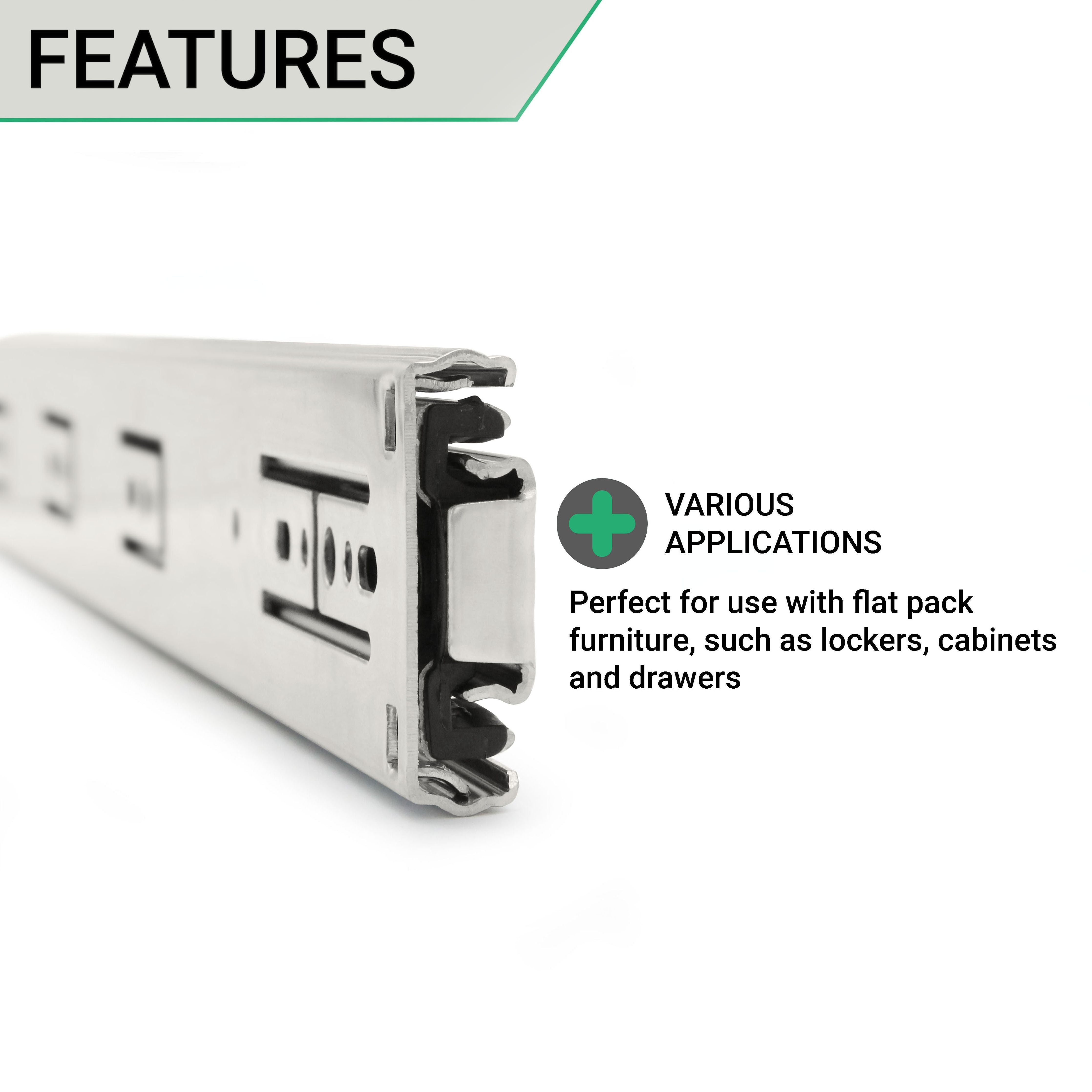 Double Extension Runners 45mm Ball Bearing 45kg Max 400mm - tradefit