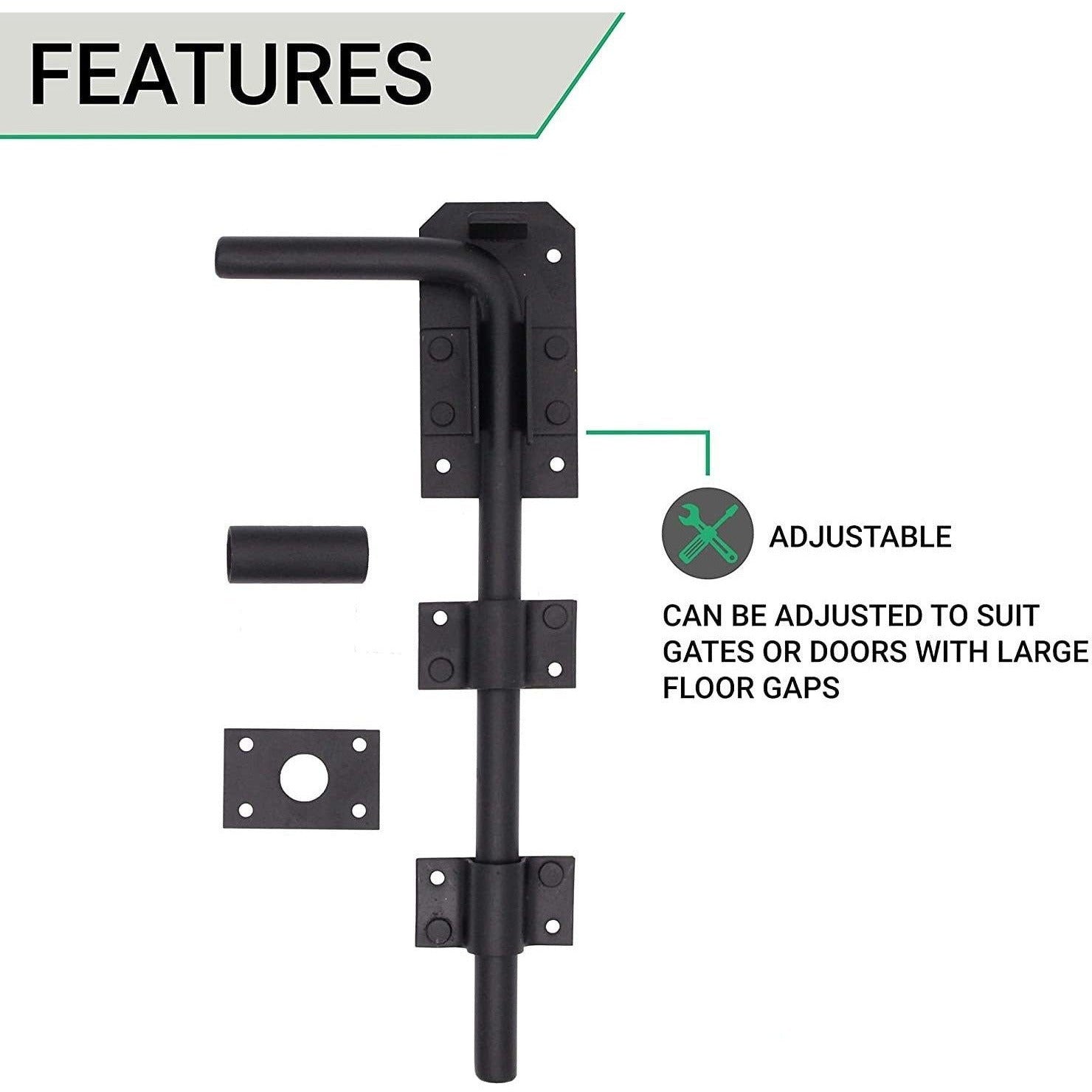 Gate Garage Drop Down Bolt Fixings & 2 Socket Types - 450mm / 18 inch ...