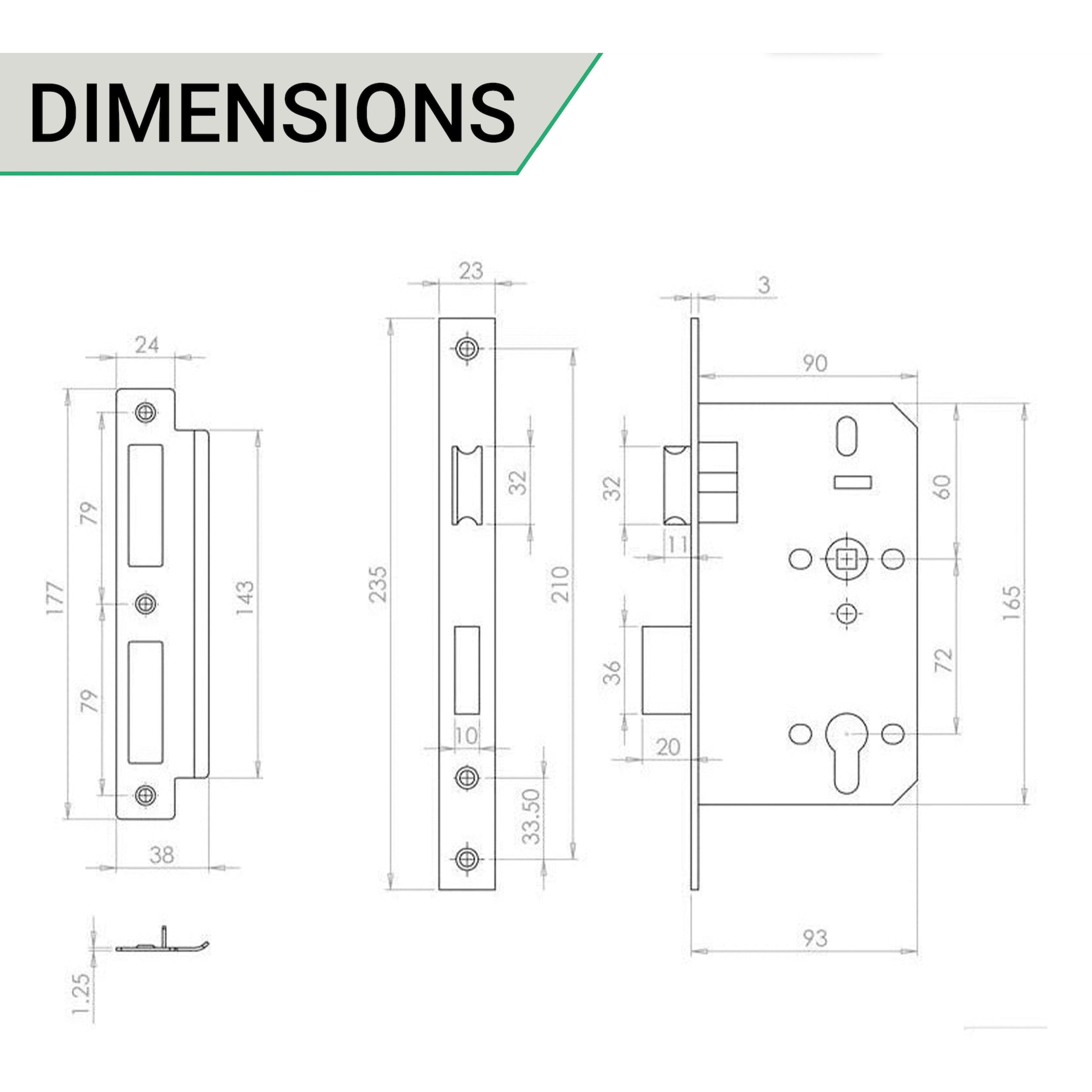 Fire Rated DIN Sashlock Sash Lock - 60mm Backset / 90mm Case / 72mm ...