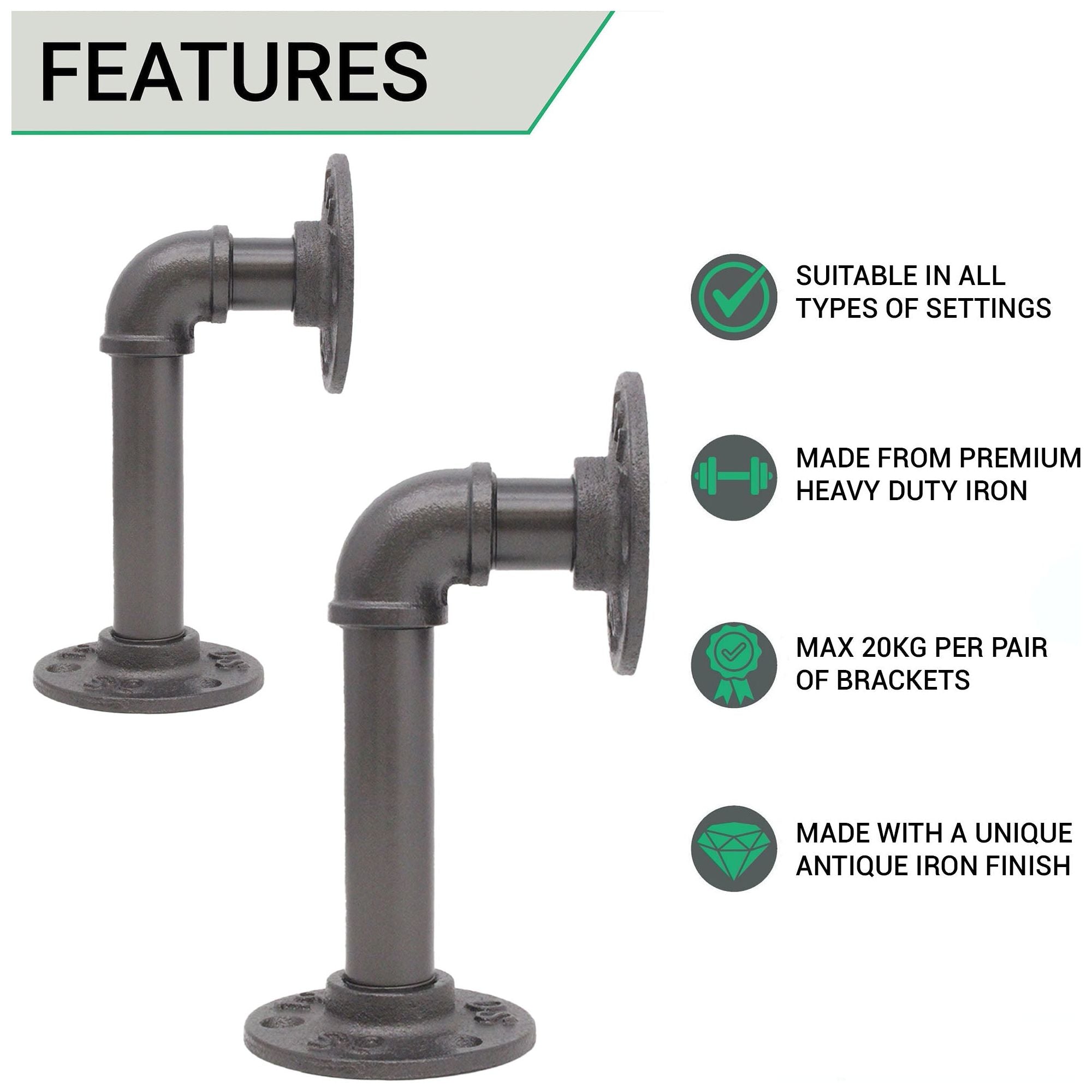 Rustic Pipe Shelf Brackets Cast Iron Scaffold Type - Pair / 2 Brackets ...