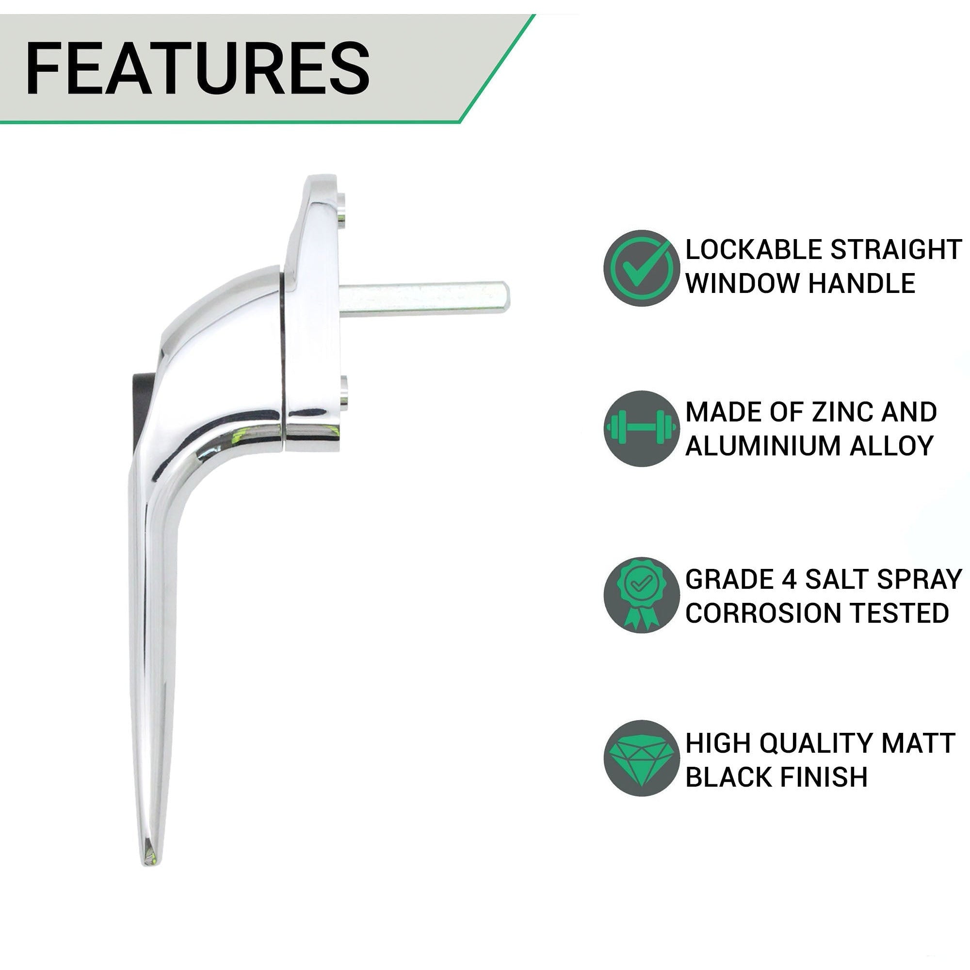 Yale Espagnolette Window Handle Straight - 40mm - Chrome - tradefit