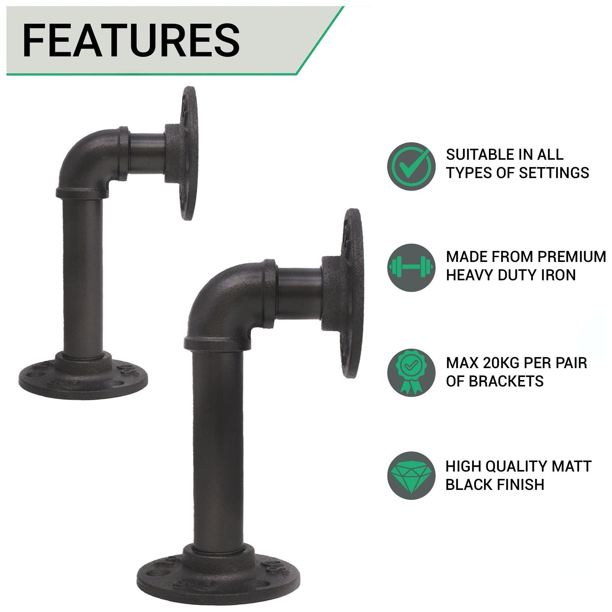 Rustic Pipe Shelf Brackets Cast Iron Scaffold Type - Pair / 2 Brackets ...