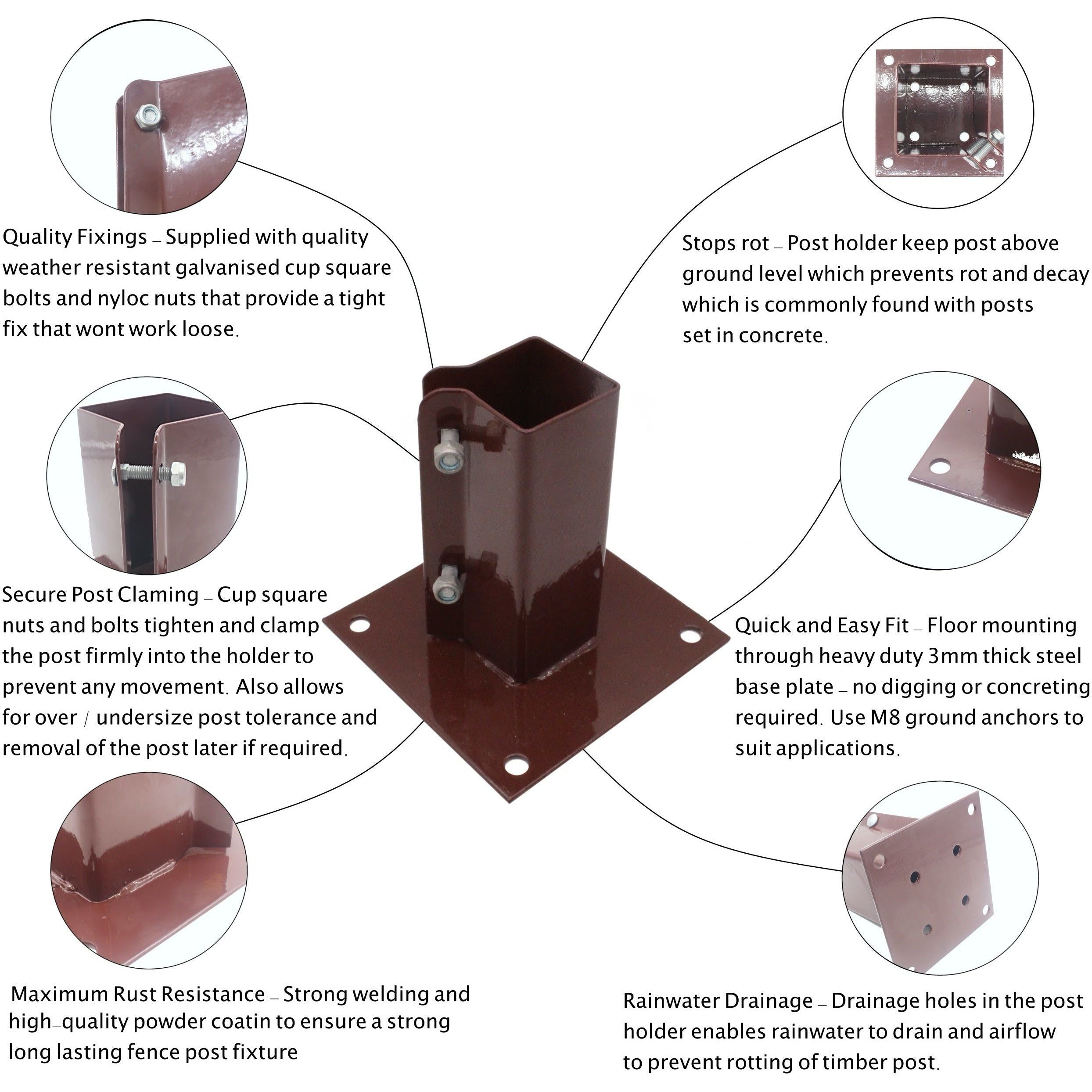 Fence Post Bolt Down Shoe - 50mm - Oxide Red - tradefit