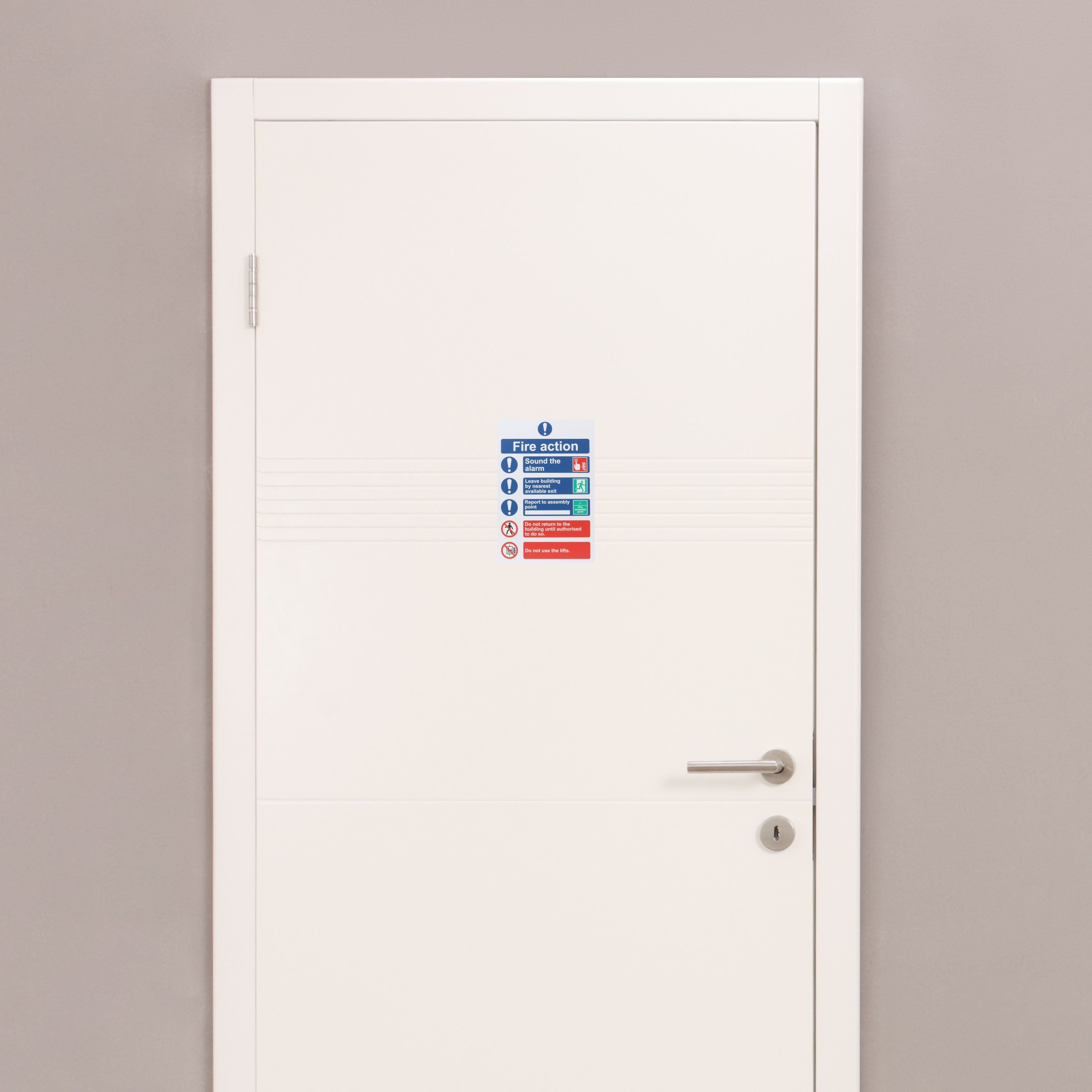 Fire Action Sign 300x200mm Self Adh Semi Rigid PVC - tradefit