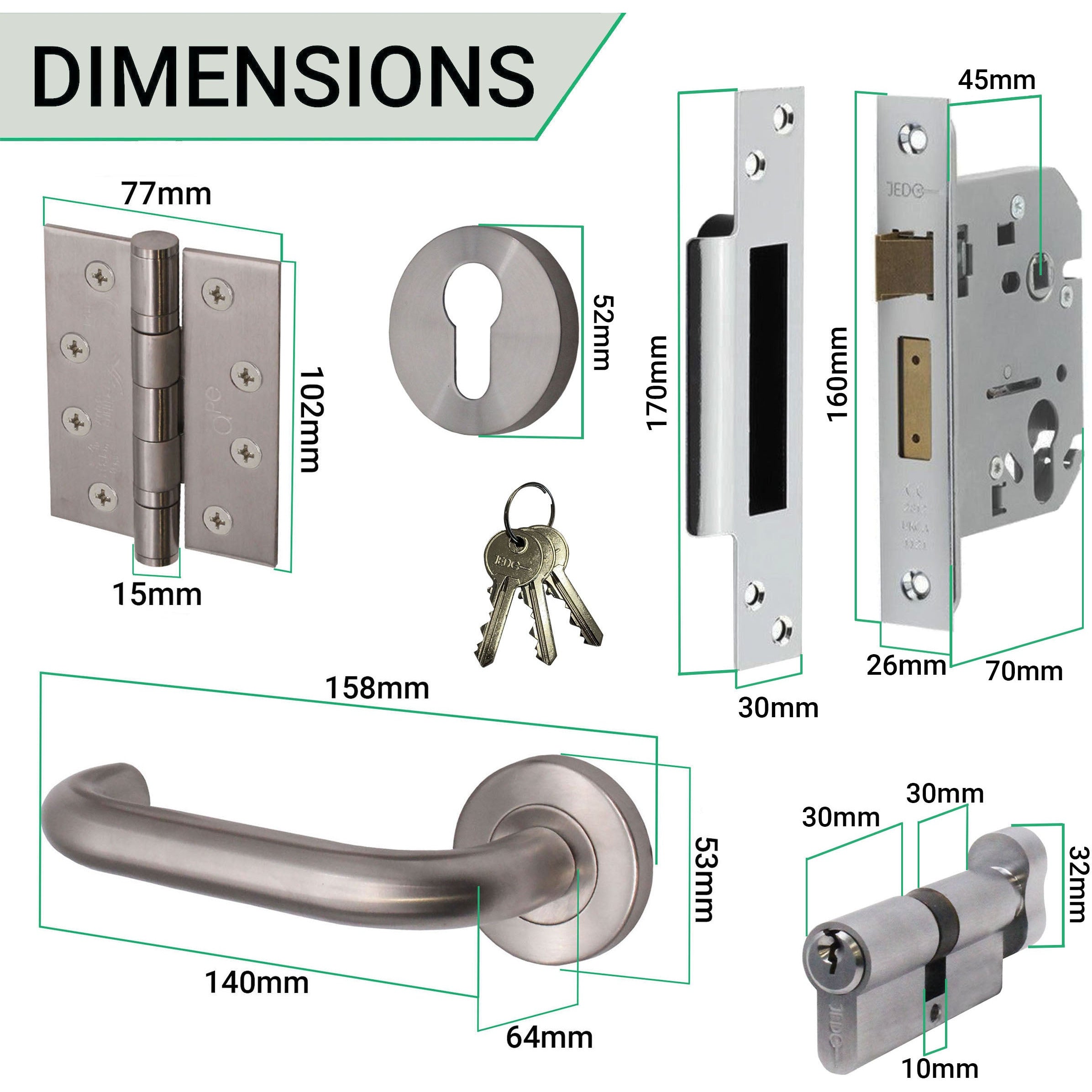 Return To Door Lever on Rose Handle Euro Cylinder Lock Kit - Satin ...